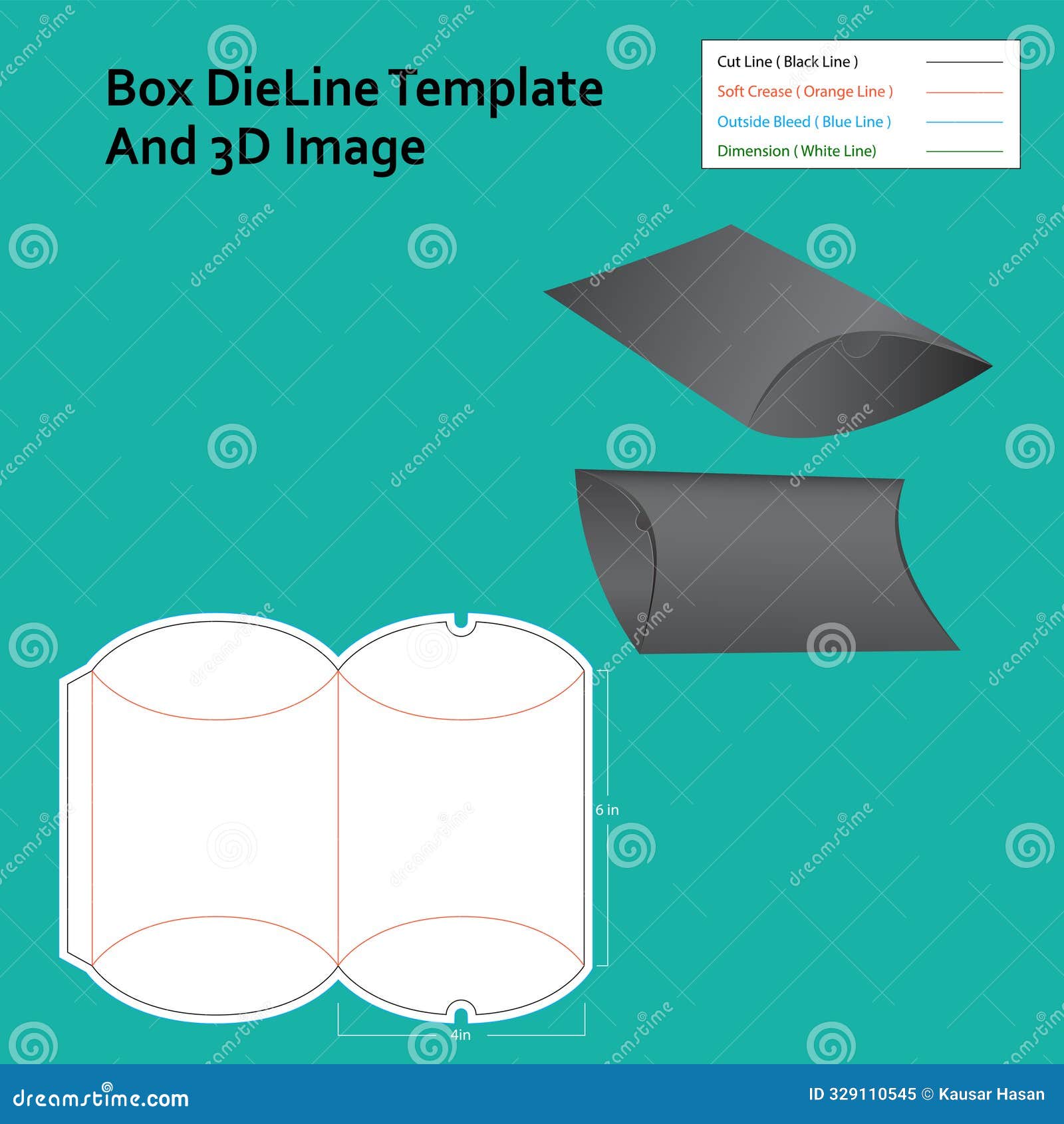 Pillow Box Dieline Template, Vector Design Stock Vector - Illustration ...