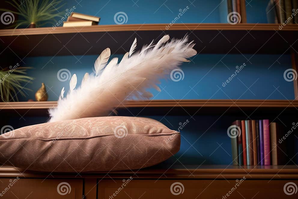Pillow Falling from a High Shelf, Feathers Trailing Behind Stock Photo ...
