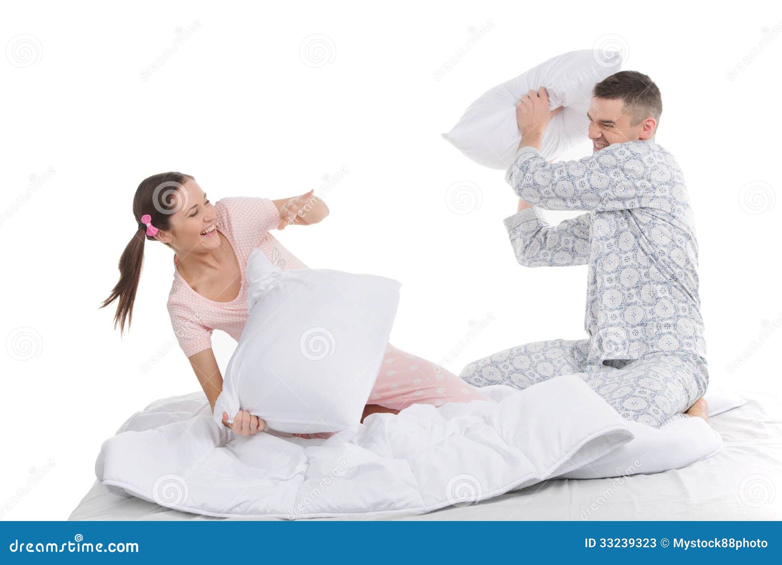 Pillow Fight Stock Image Image Of Bedroom Facial Expressing 33239323