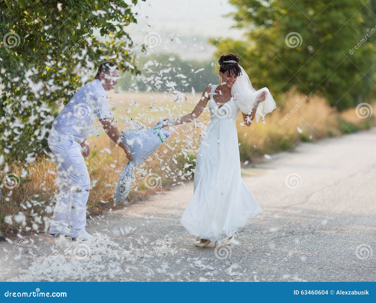 Pillow Fight stock photo. Image of activity, adult, newlywed - 63460604