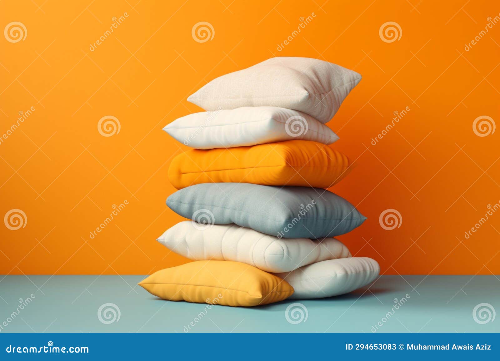 Pillow Stack on Blue Wall Background. 3d Rendering Stock Illustration ...