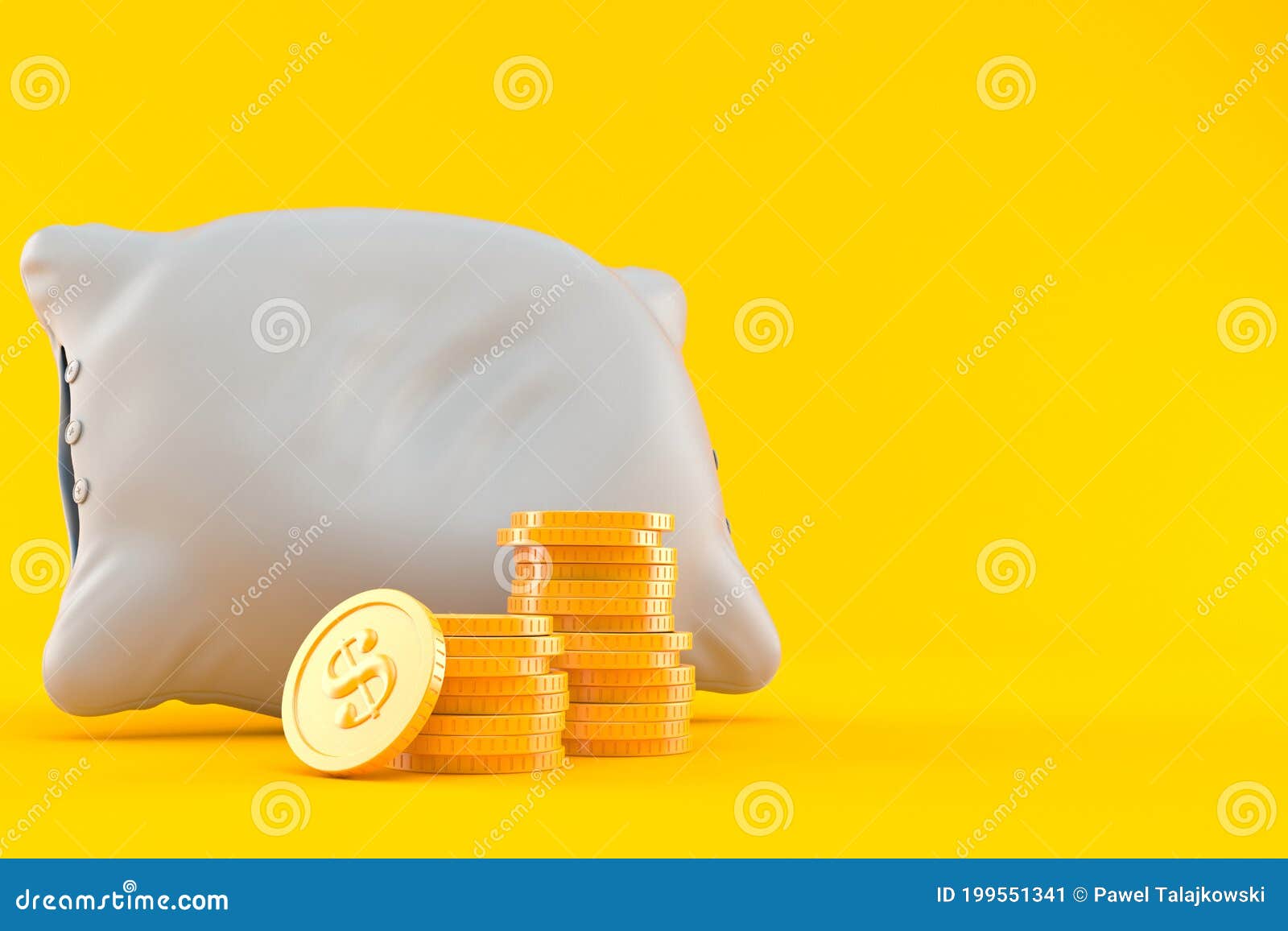 Pillow with stack of coins stock illustration. Illustration of coin ...