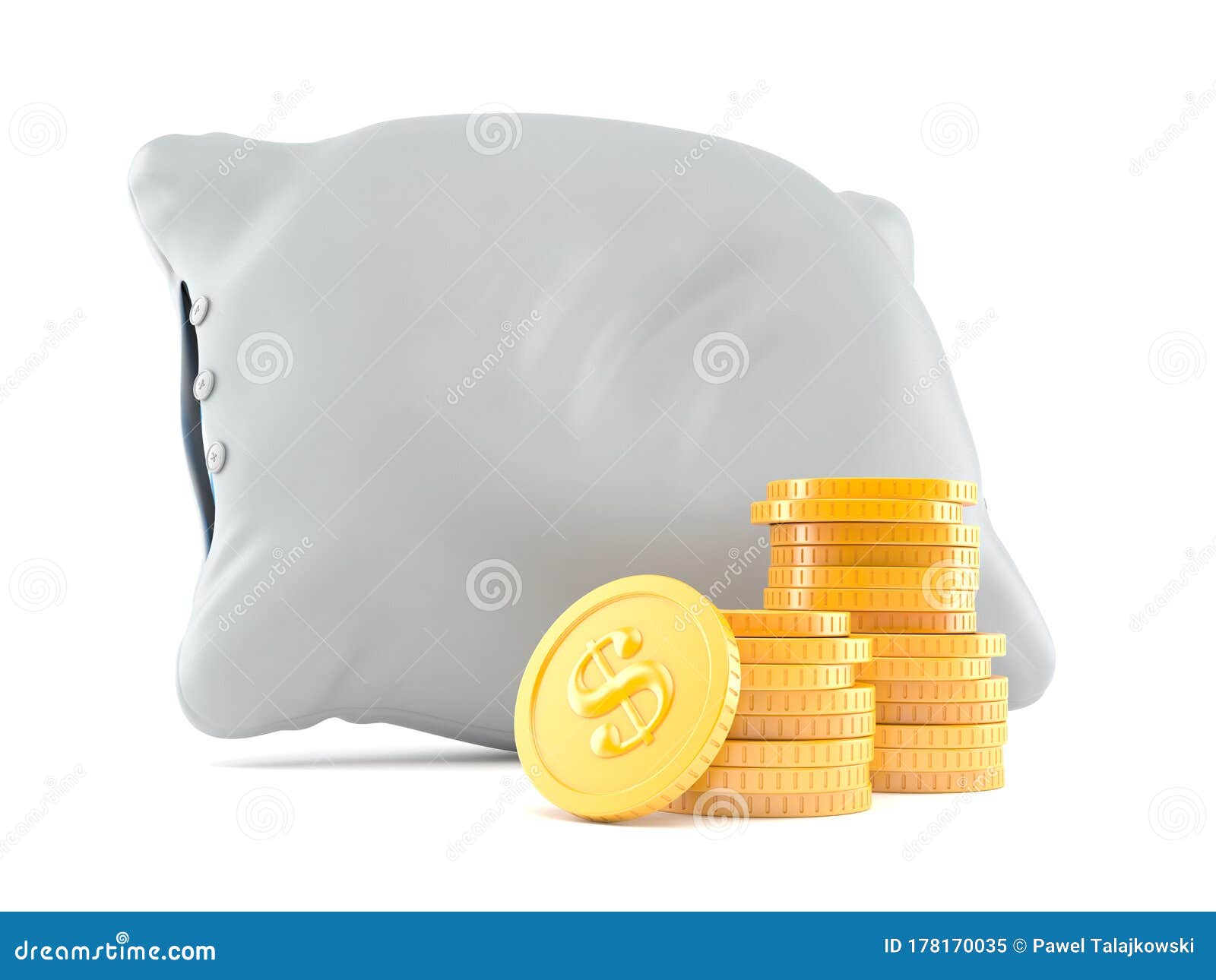 Pillow with stack of coins stock illustration. Illustration of fortune ...