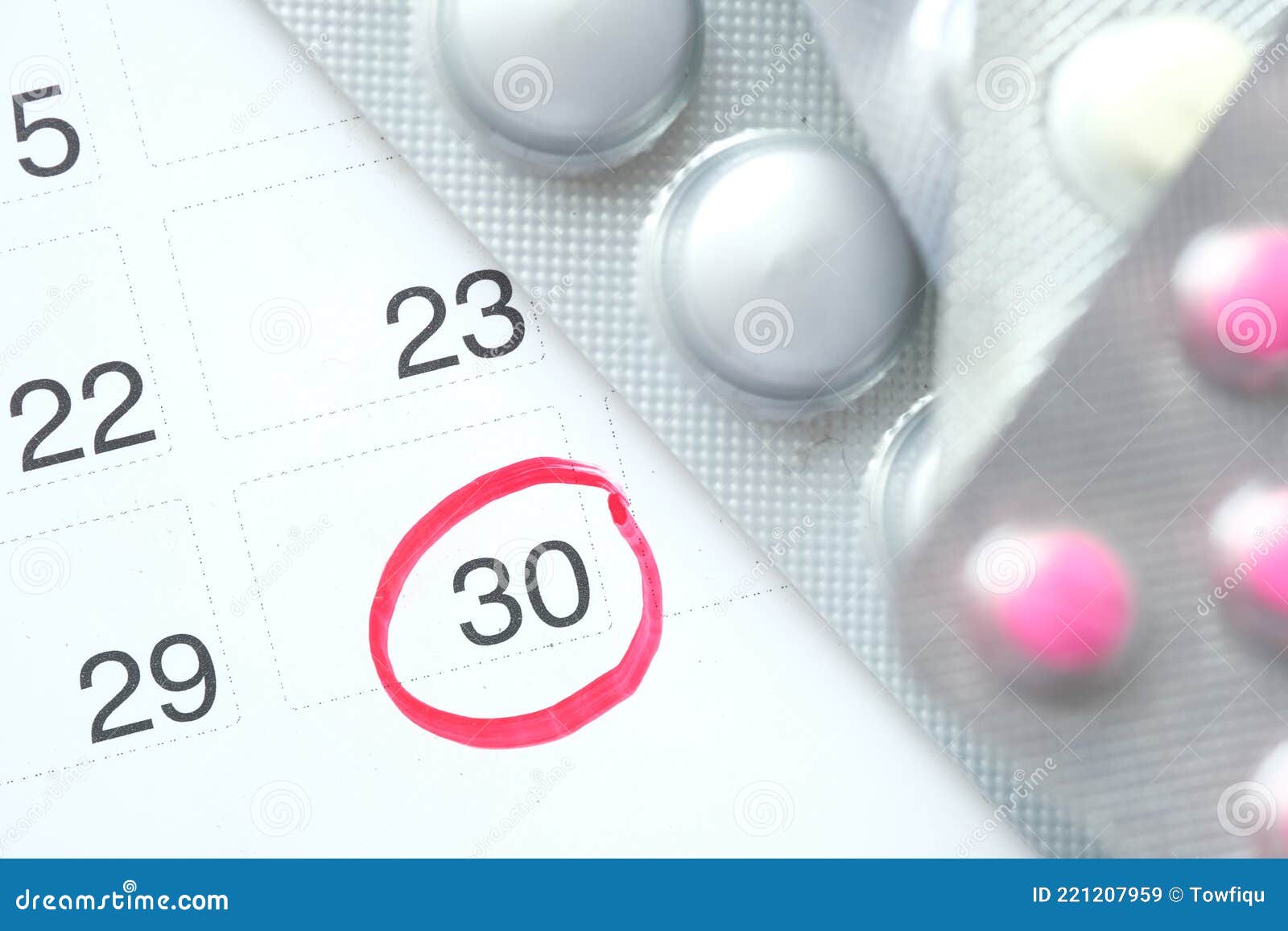 Pills of Blister Pack on Calendar Stock Image - Image of health ...