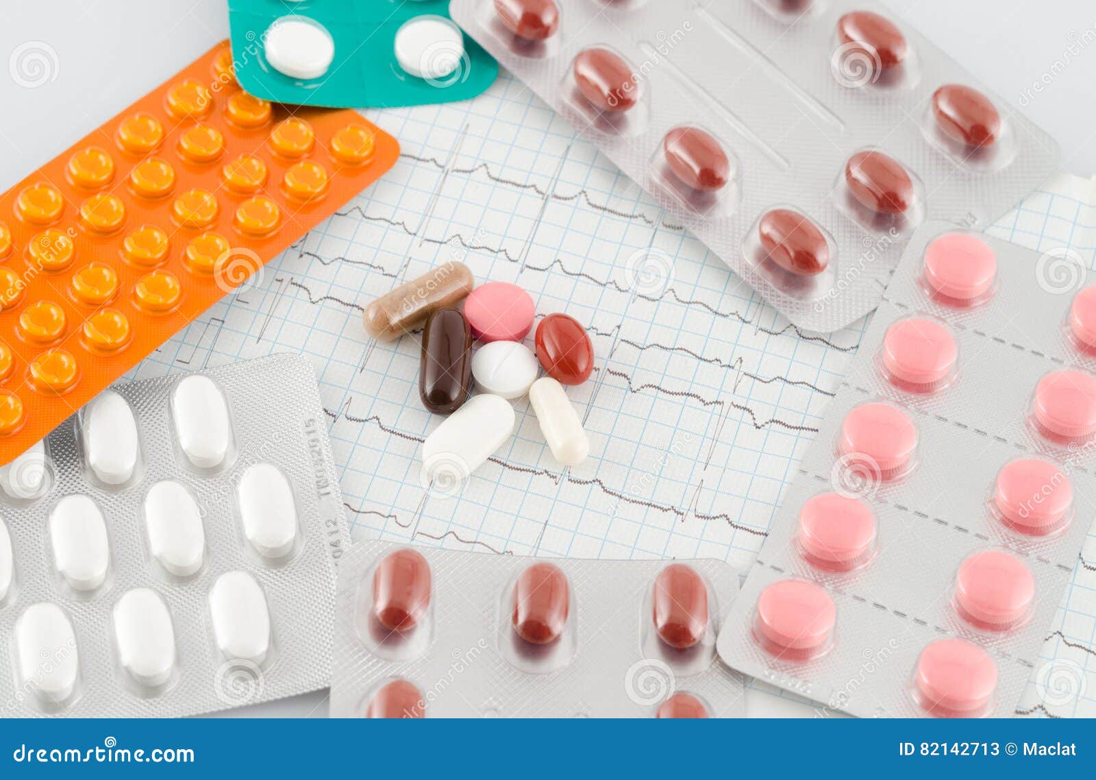 Pills, Blisters and a ECG Diagram Stock Image - Image of medicinal ...