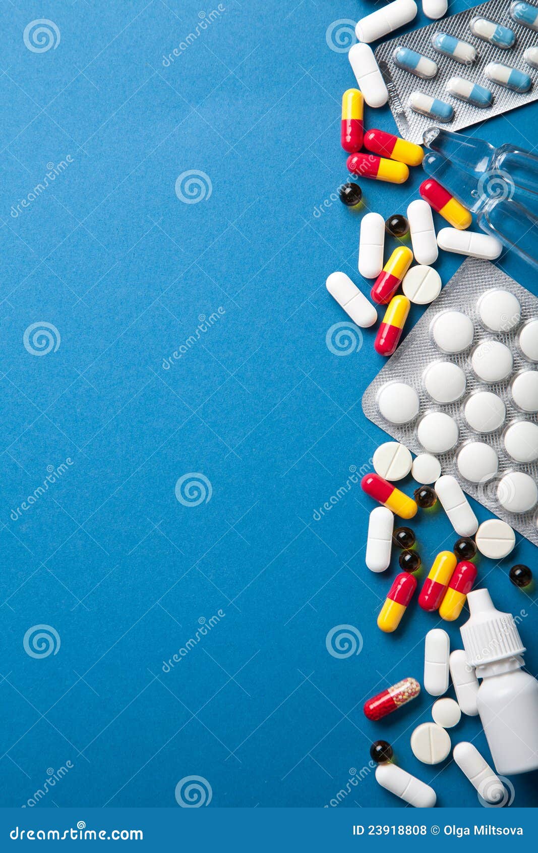 Pills border over blue stock photo. Image of hospital - 23918808