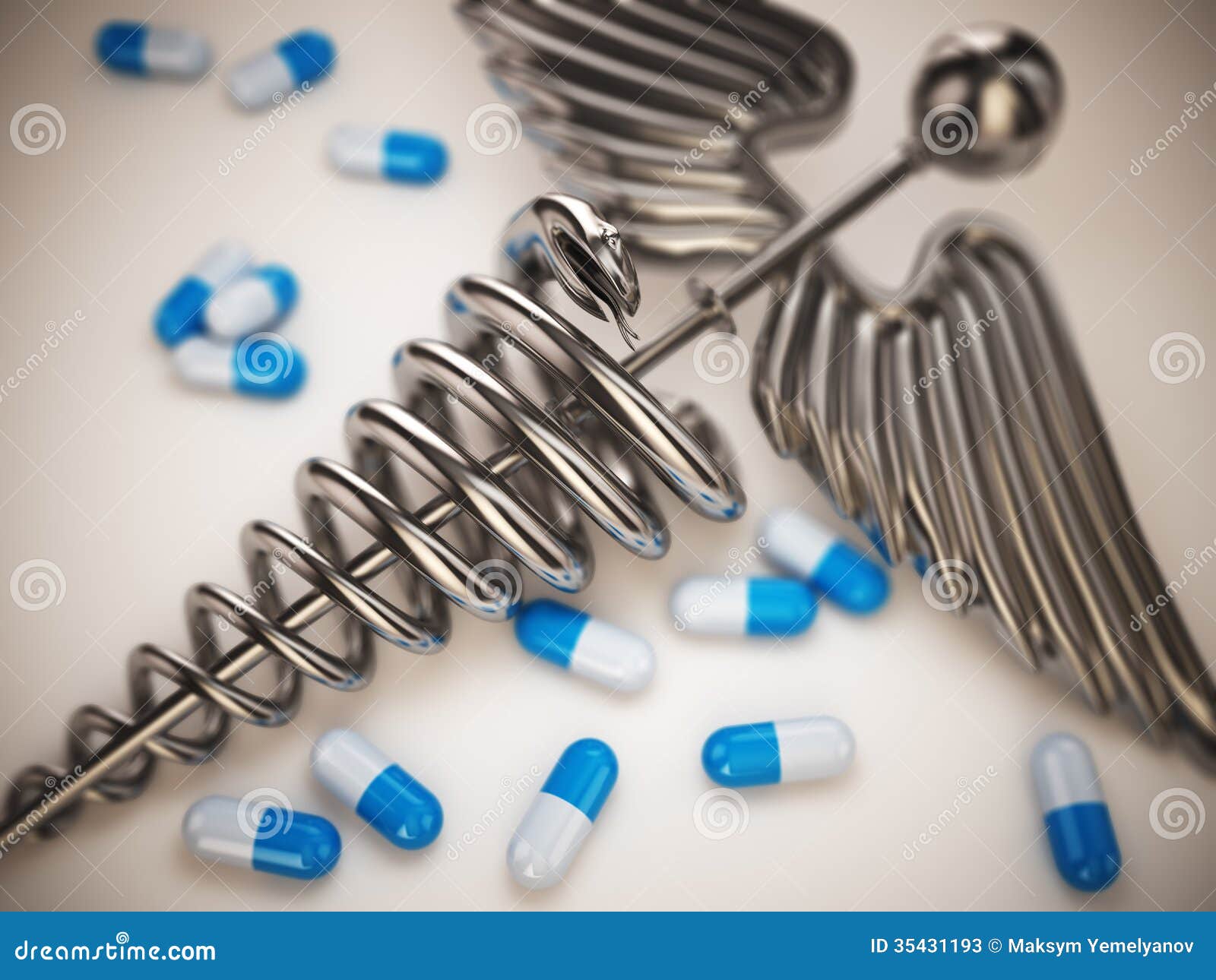 Pills and Caduceus Pharmacy Symbol. Stock Illustration - Illustration ...