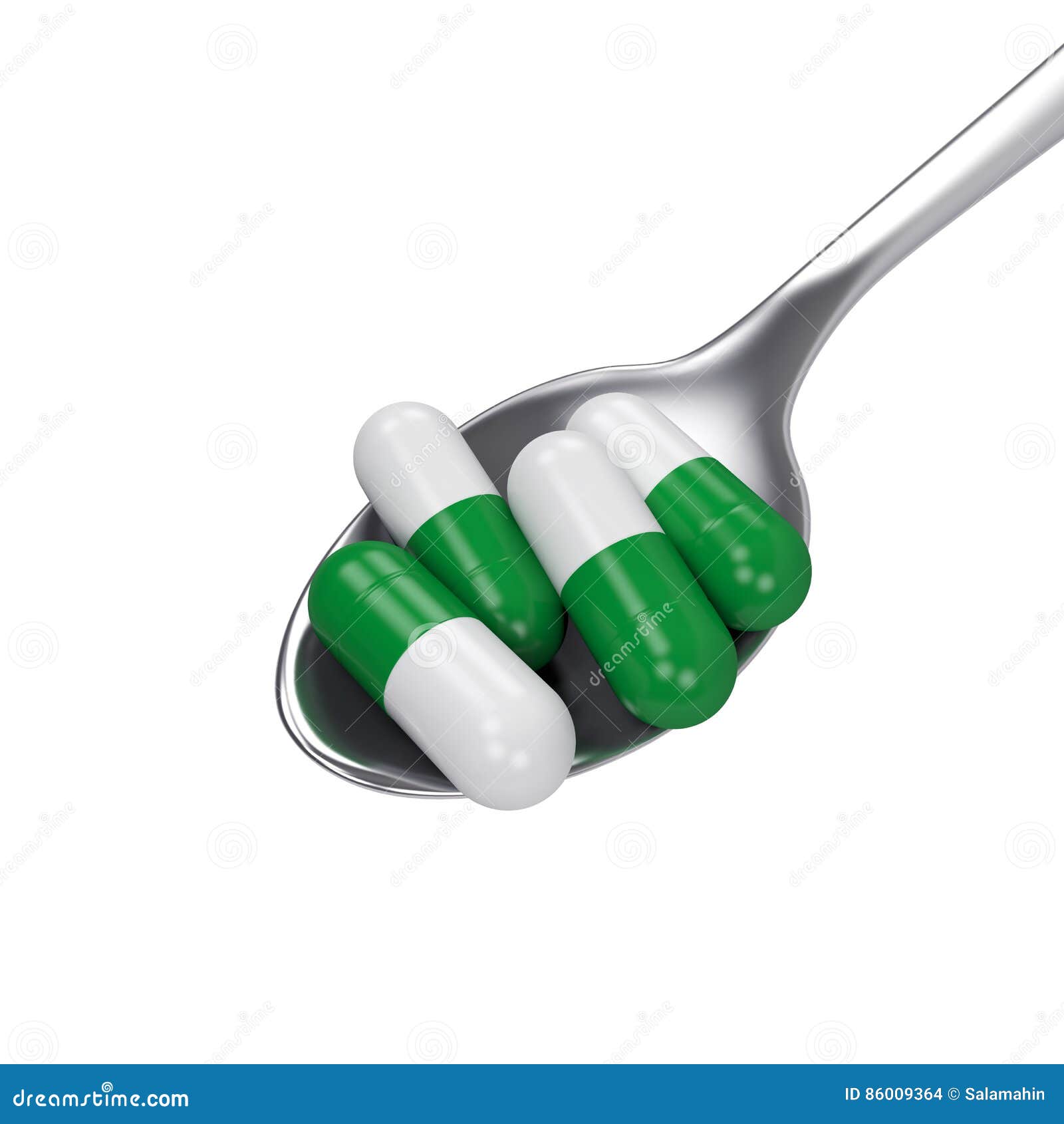 Pills Capsule on Spoon Isolated on White Background, 3D Rendering Stock ...