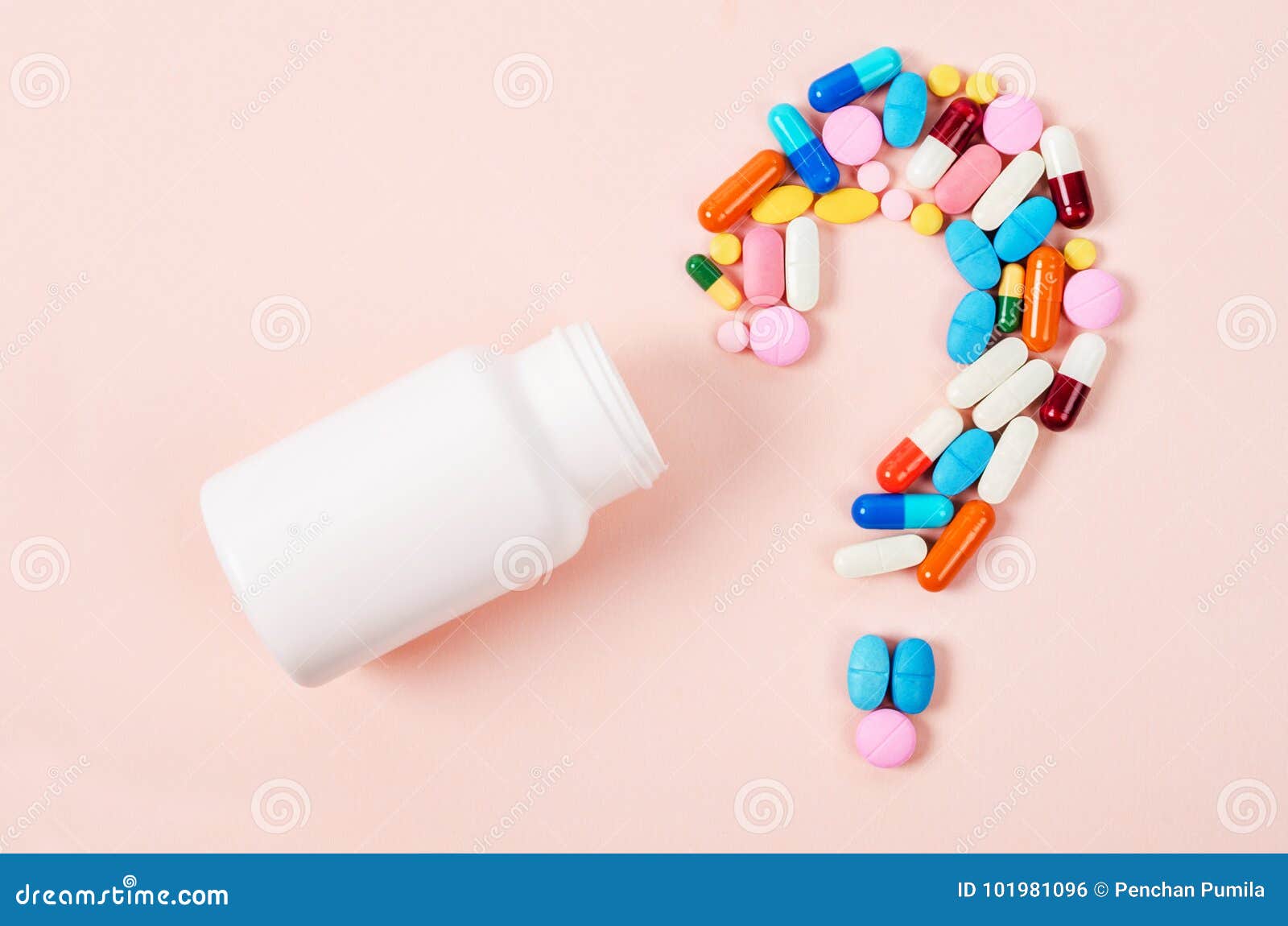Pills or Capsules As a Question Mark. Stock Photo - Image of health ...