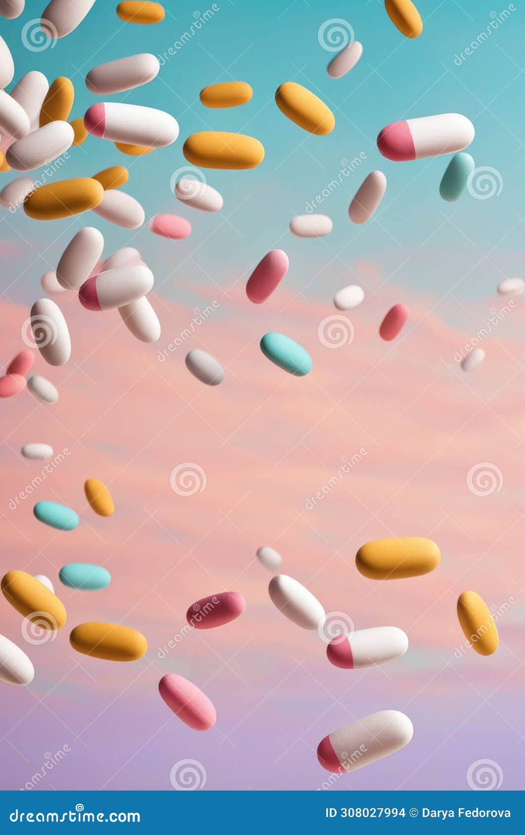 Pills and Capsules Floating on Pastel Background Stock Illustration ...