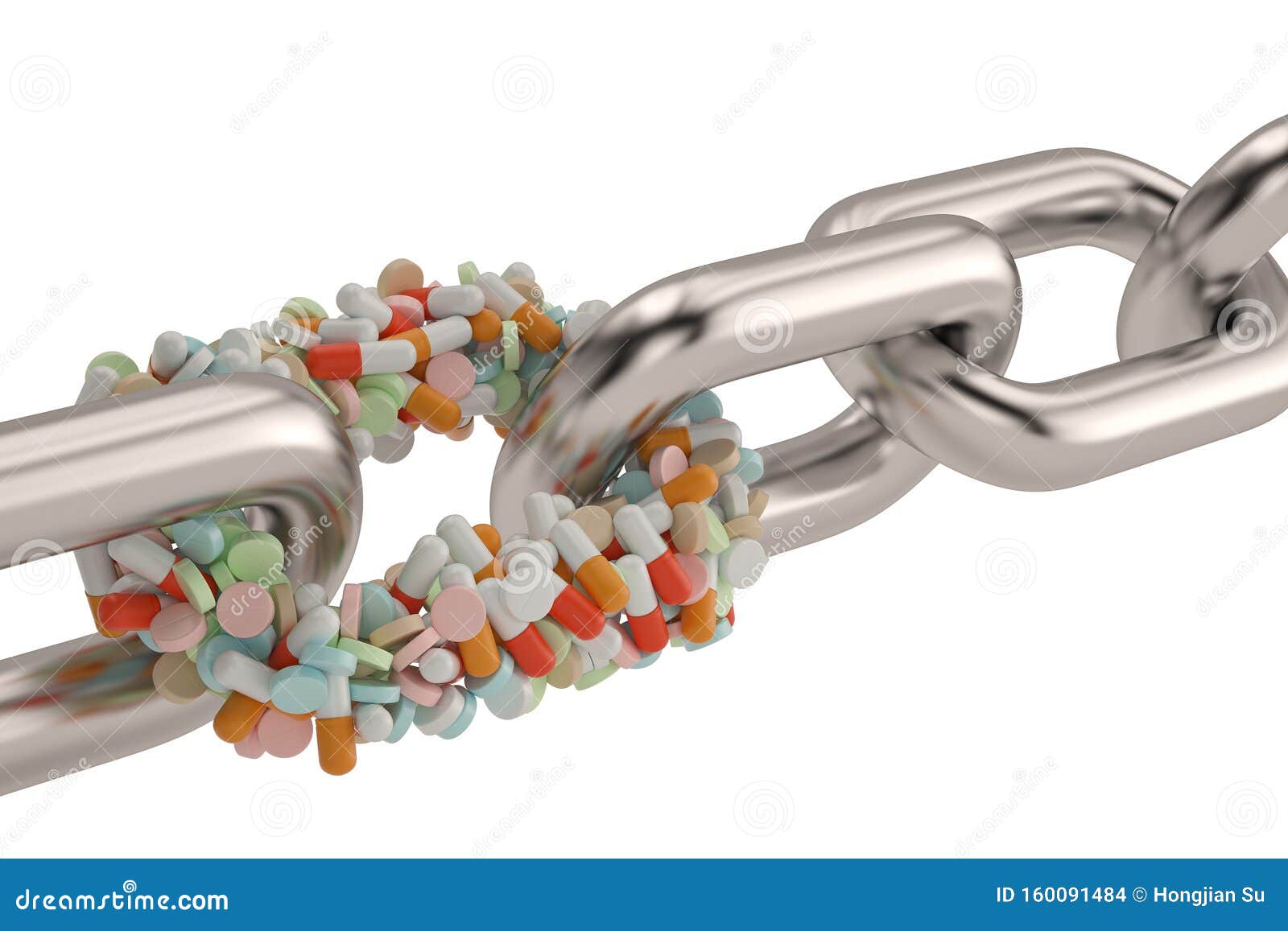 Pills and Chain Isolated on White Background. 3d Illustration Stock ...
