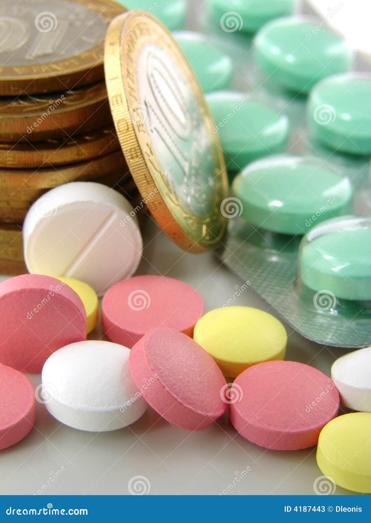 Pills and coins stock image. Image of price, treatment - 4187443
