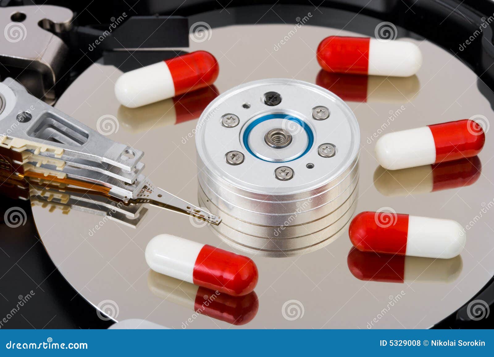 Pills on Computer Hard Drive Stock Photo - Image of assistance, safety ...