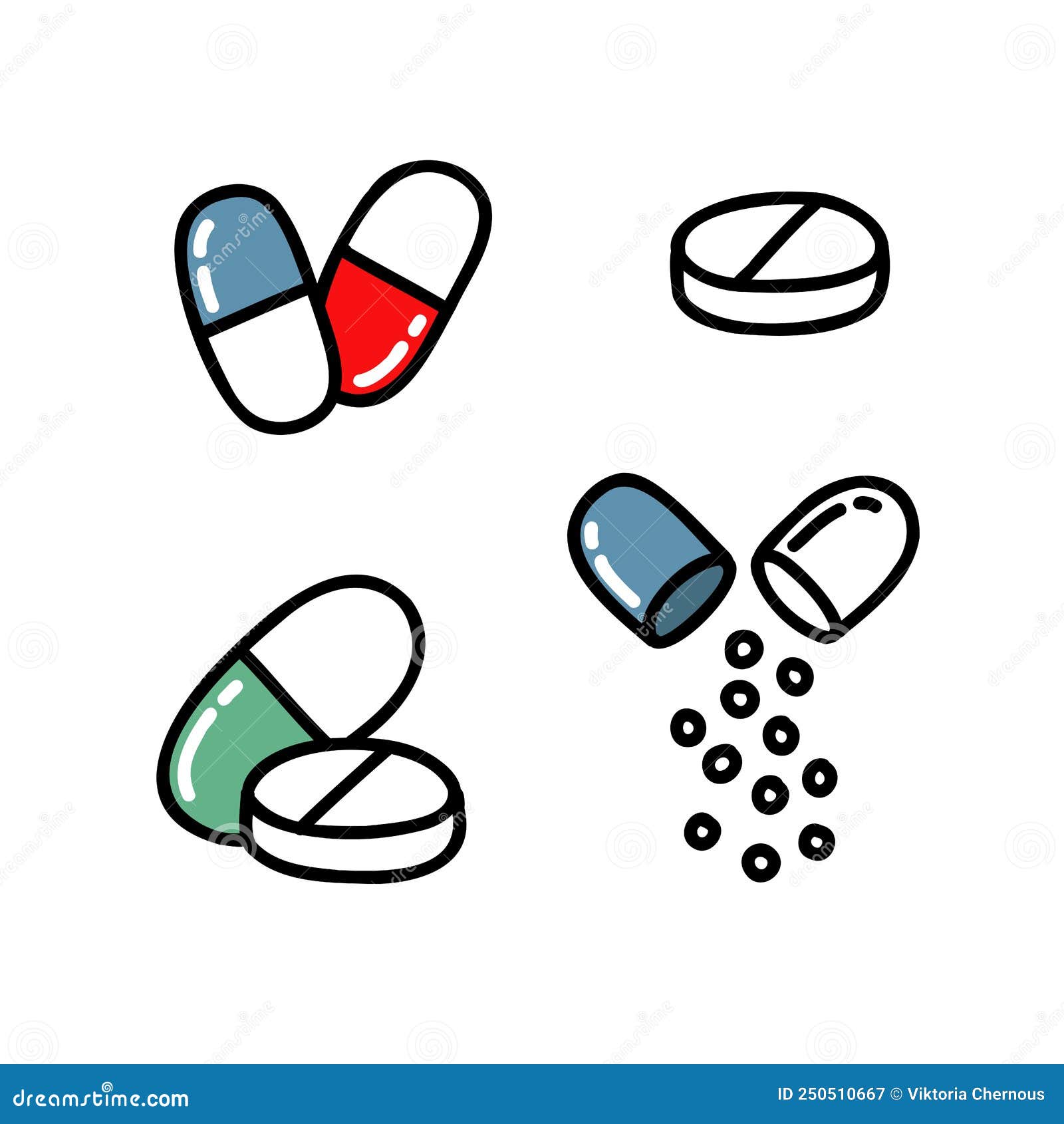 Pills Doodle Icon, Vector Color Line Illustration Stock Vector ...