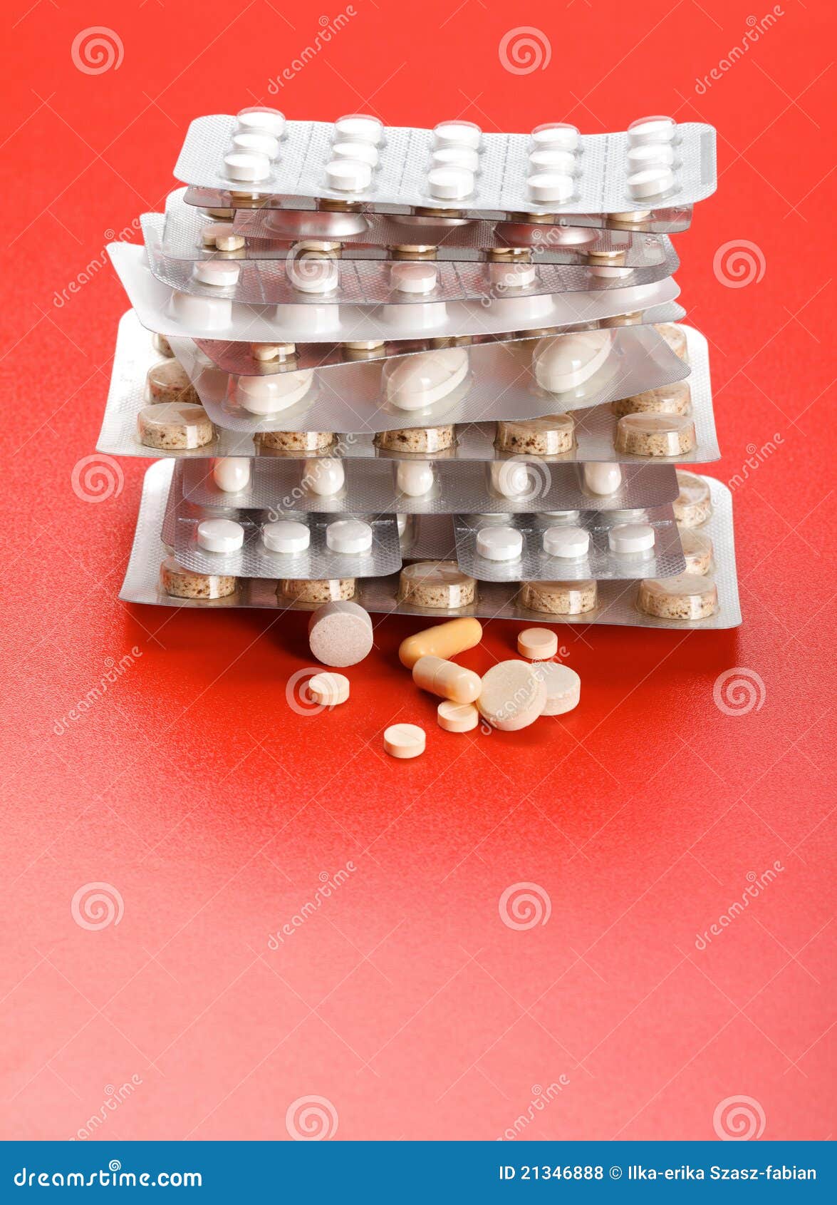 Pills in Front of Stacked Blister Stock Photo - Image of health ...