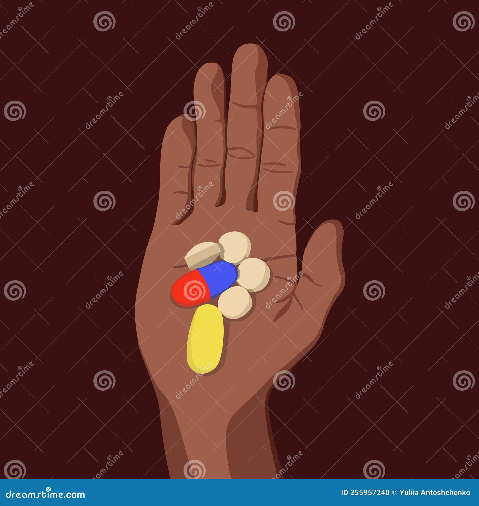 Pills in the hand. stock vector. Illustration of antibiotic - 255957240