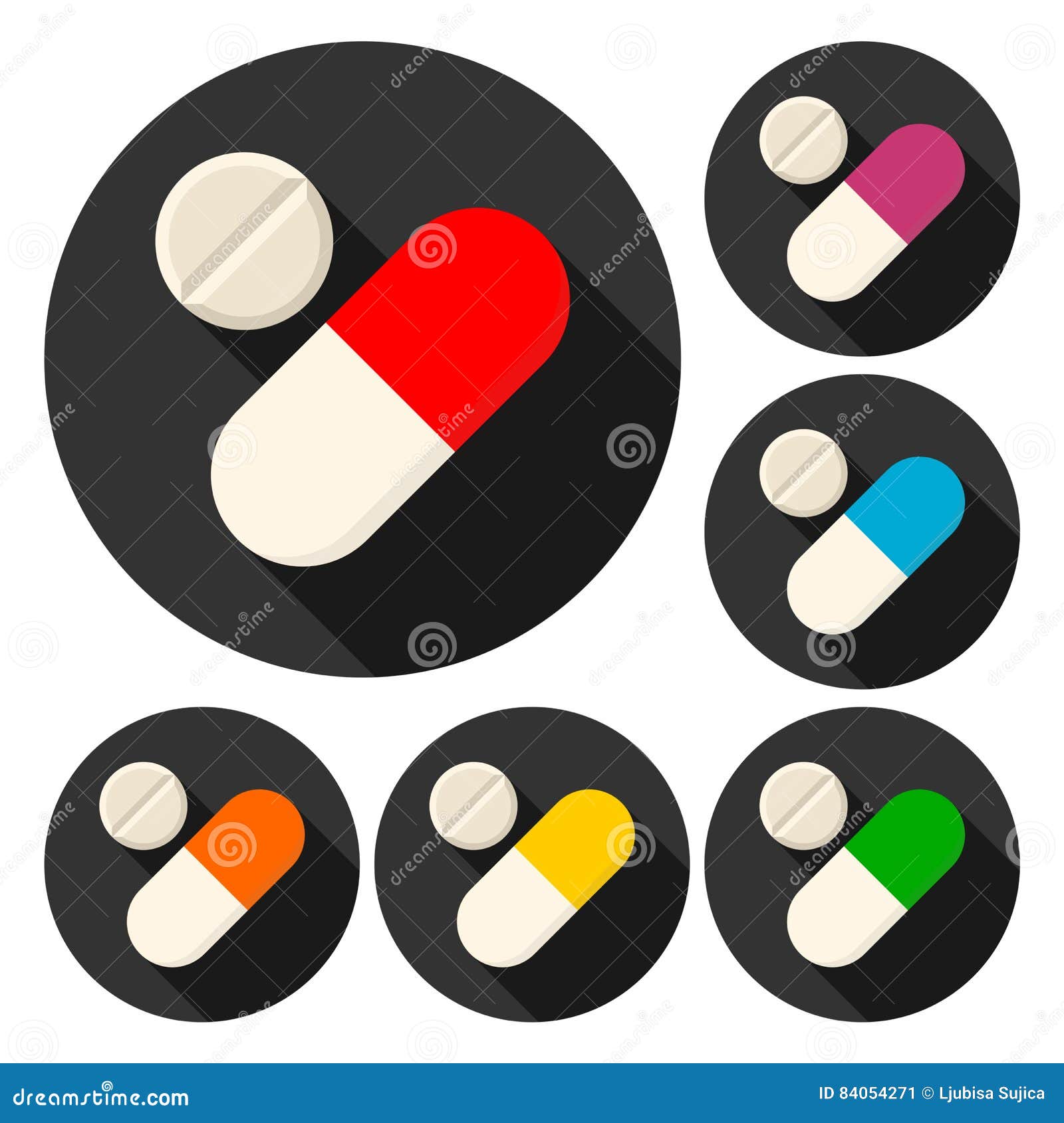 Pills Icons Set with Long Shadow Stock Vector - Illustration of health ...