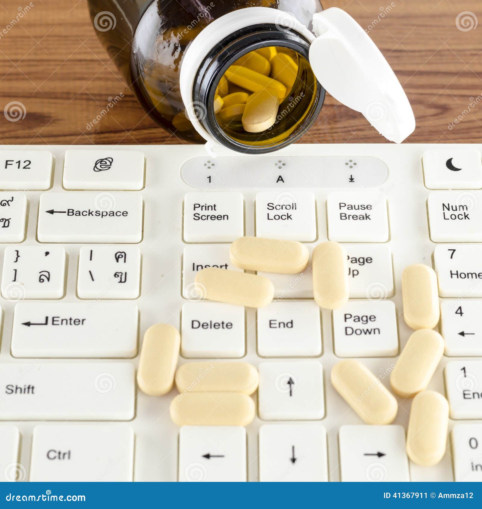 Pills on keyboard computer stock image. Image of modern - 41367911