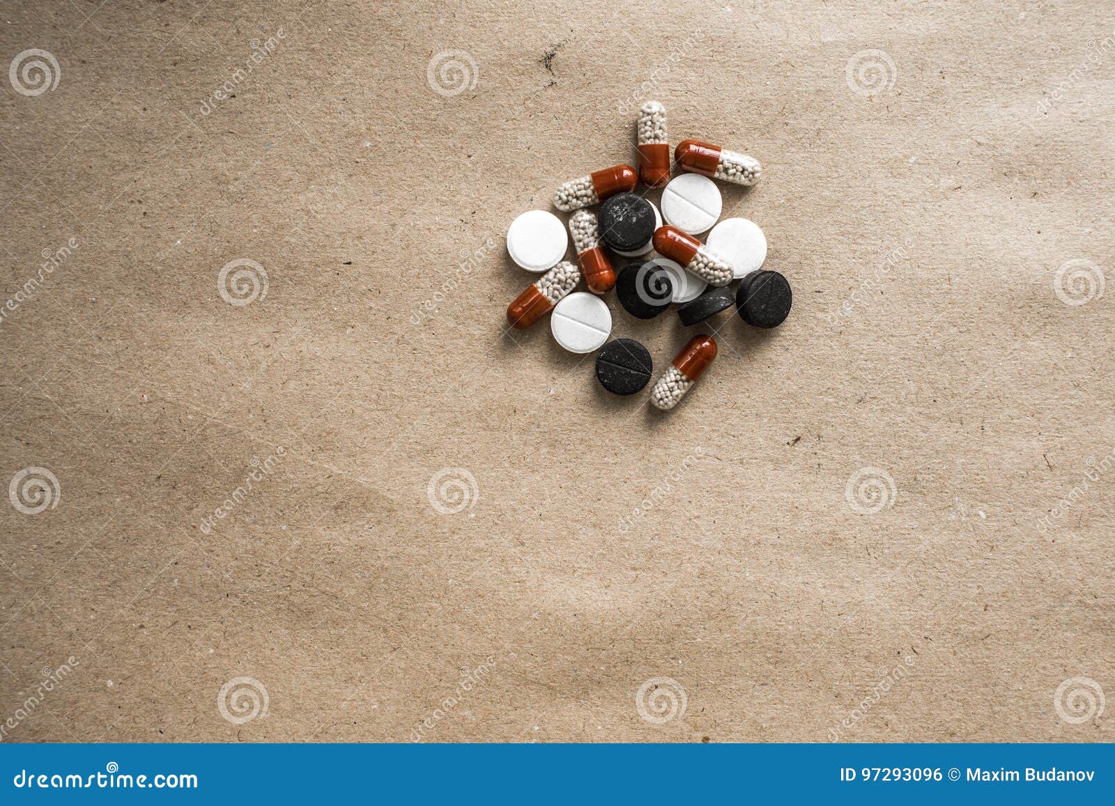 Pills on paper stock photo. Image of care, health, blank - 97293096