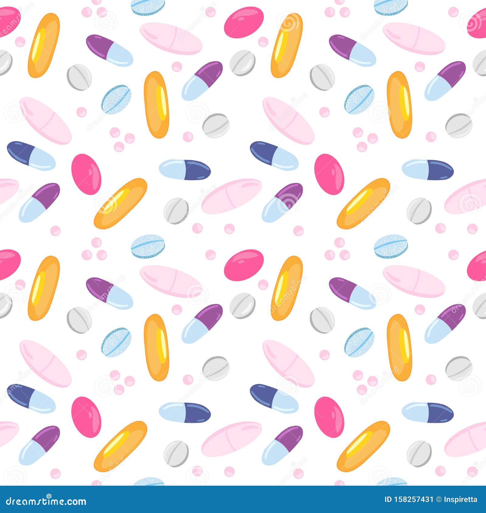 Pills Seamless Pattern. Vector Illustration Of Colorful Vitamin Tablets ...