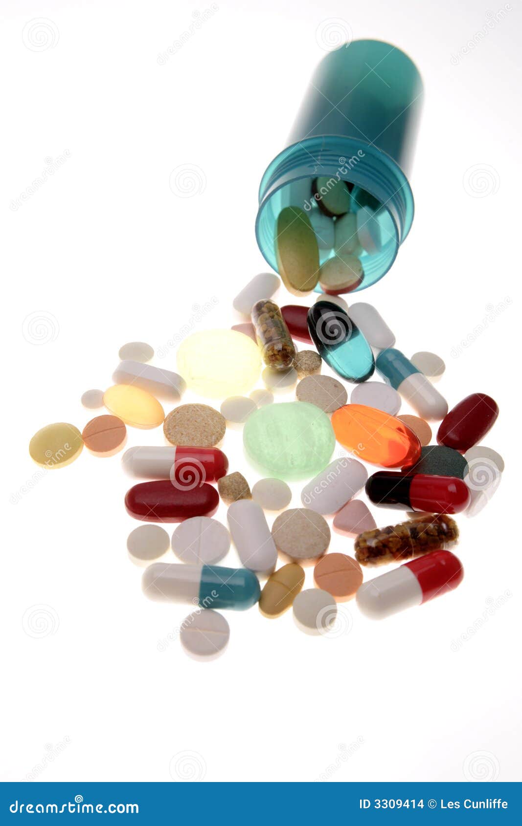 Pills spilling stock photo. Image of close, container - 3309414