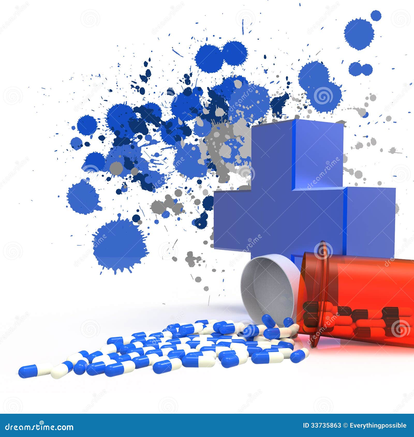 Pills Spilling Out of Pill Bottle on Color Splash Stock Illustration ...