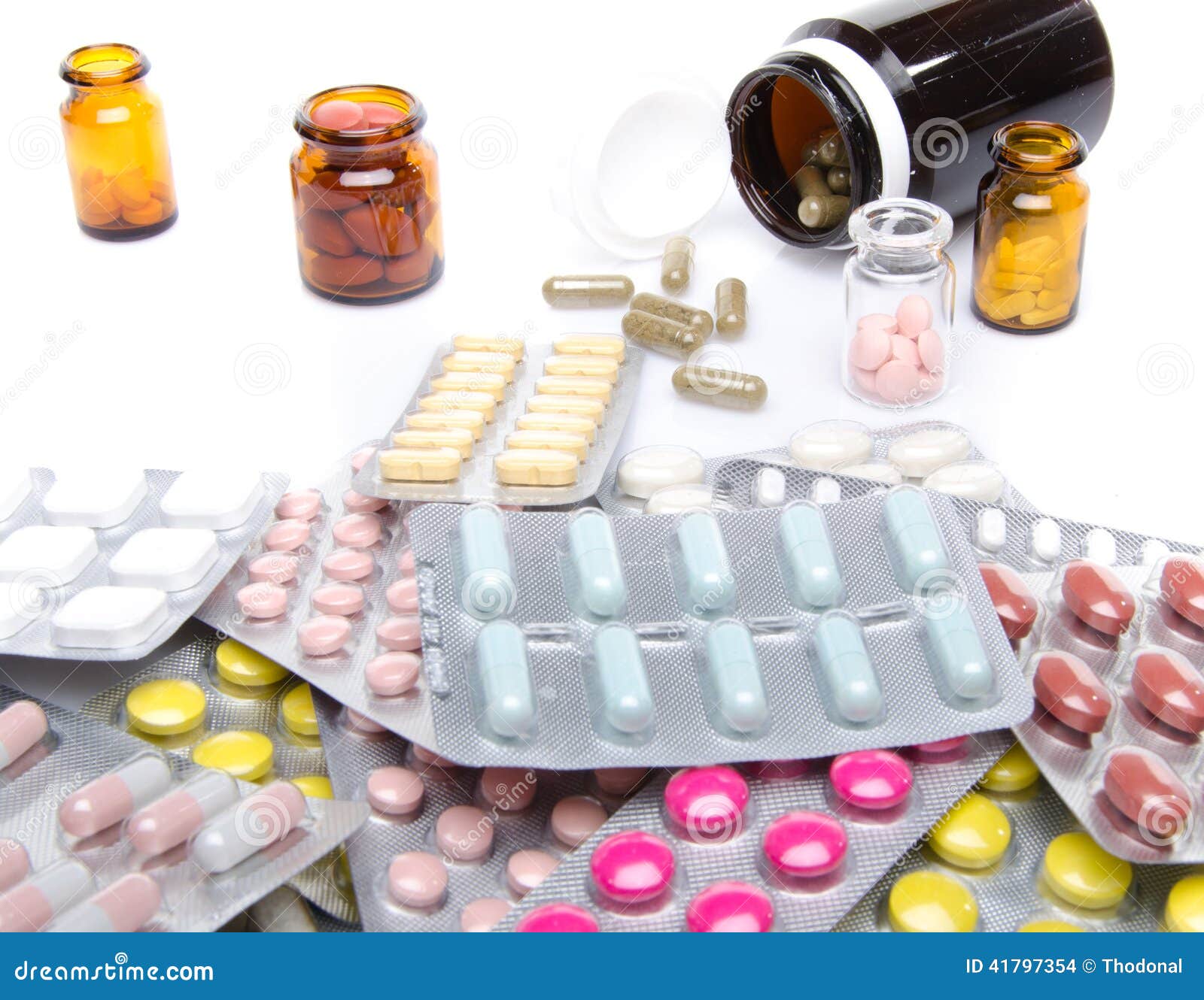 Pills, Tablets and Capsules in Blister Packs and Bottles Stock Photo ...