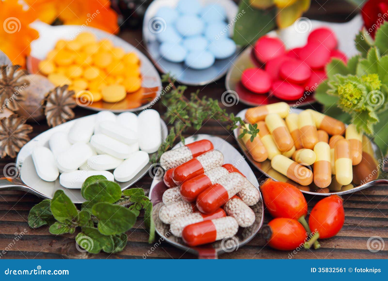 Pills, Tablets and Medicinal Herbs Stock Image - Image of globules ...