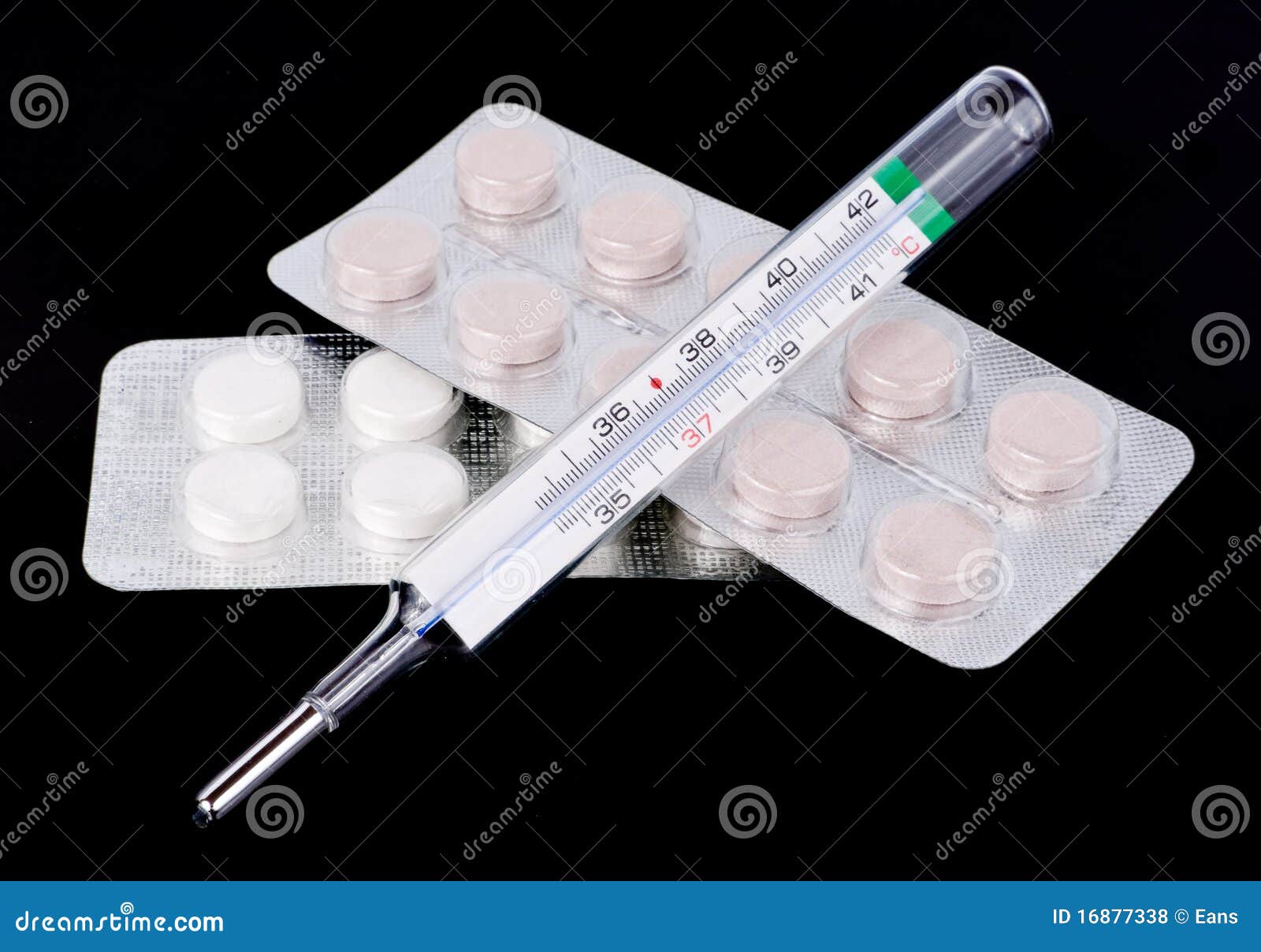 Pills and thermometer stock photo. Image of plastic, illness - 16877338