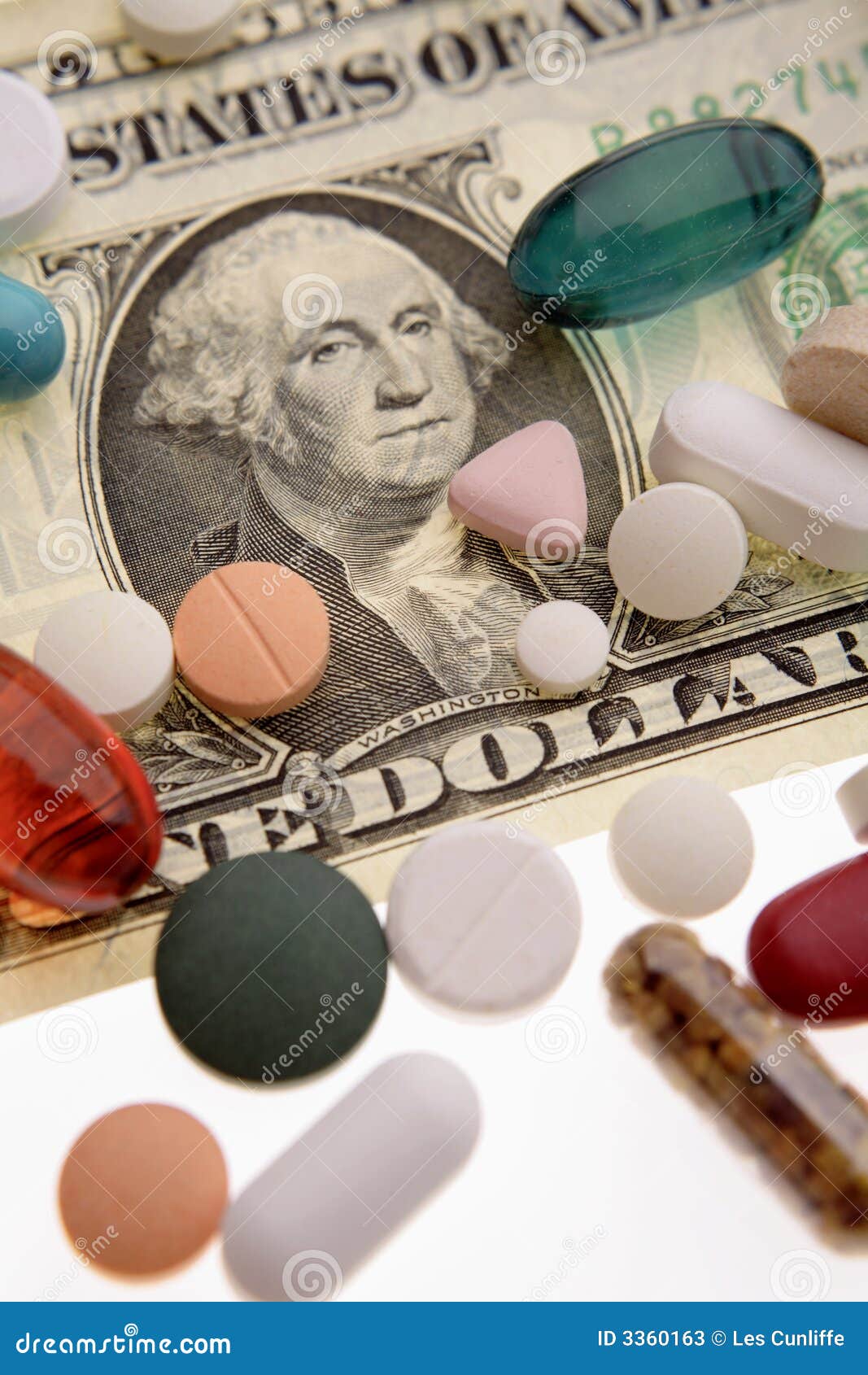 Pills on U.S. note stock image. Image of dollar, health - 3360163