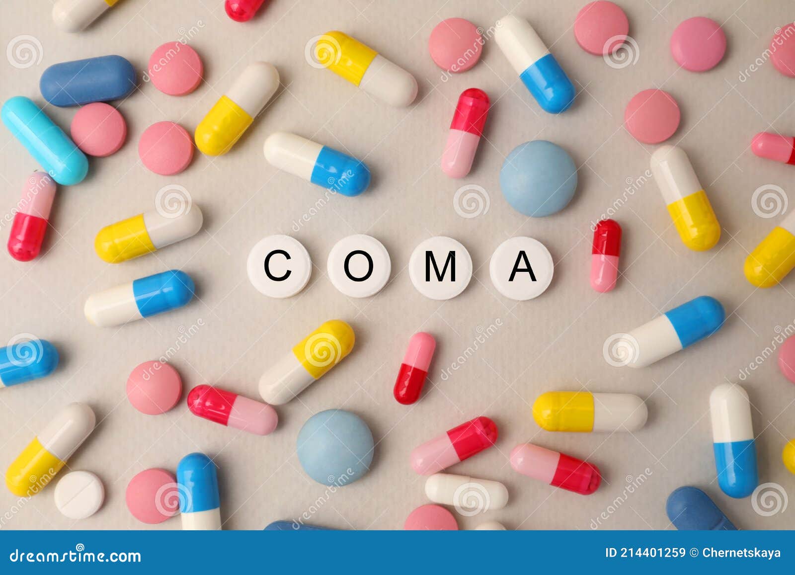 Word Coma Made From Gray Wooden Letters Lies On A Green Background ...