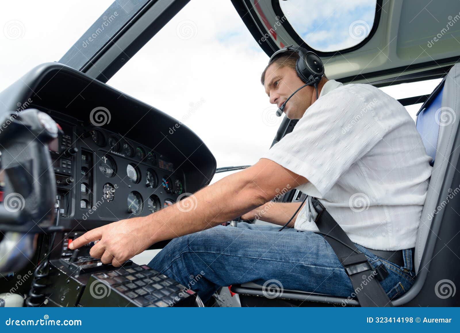 Pilot Adjusting Controls in Aircraft Stock Illustration - Illustration ...