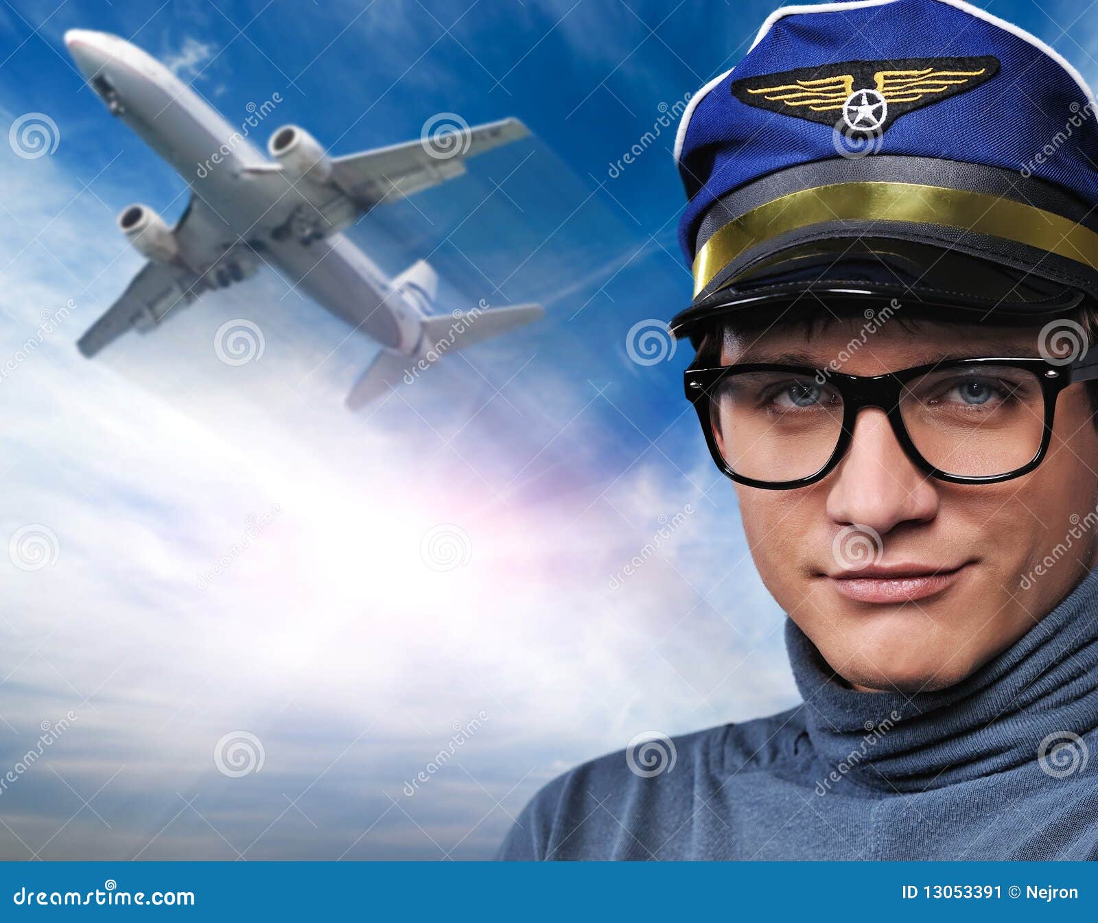 Pilot against flying plane stock image. Image of rank - 13053391