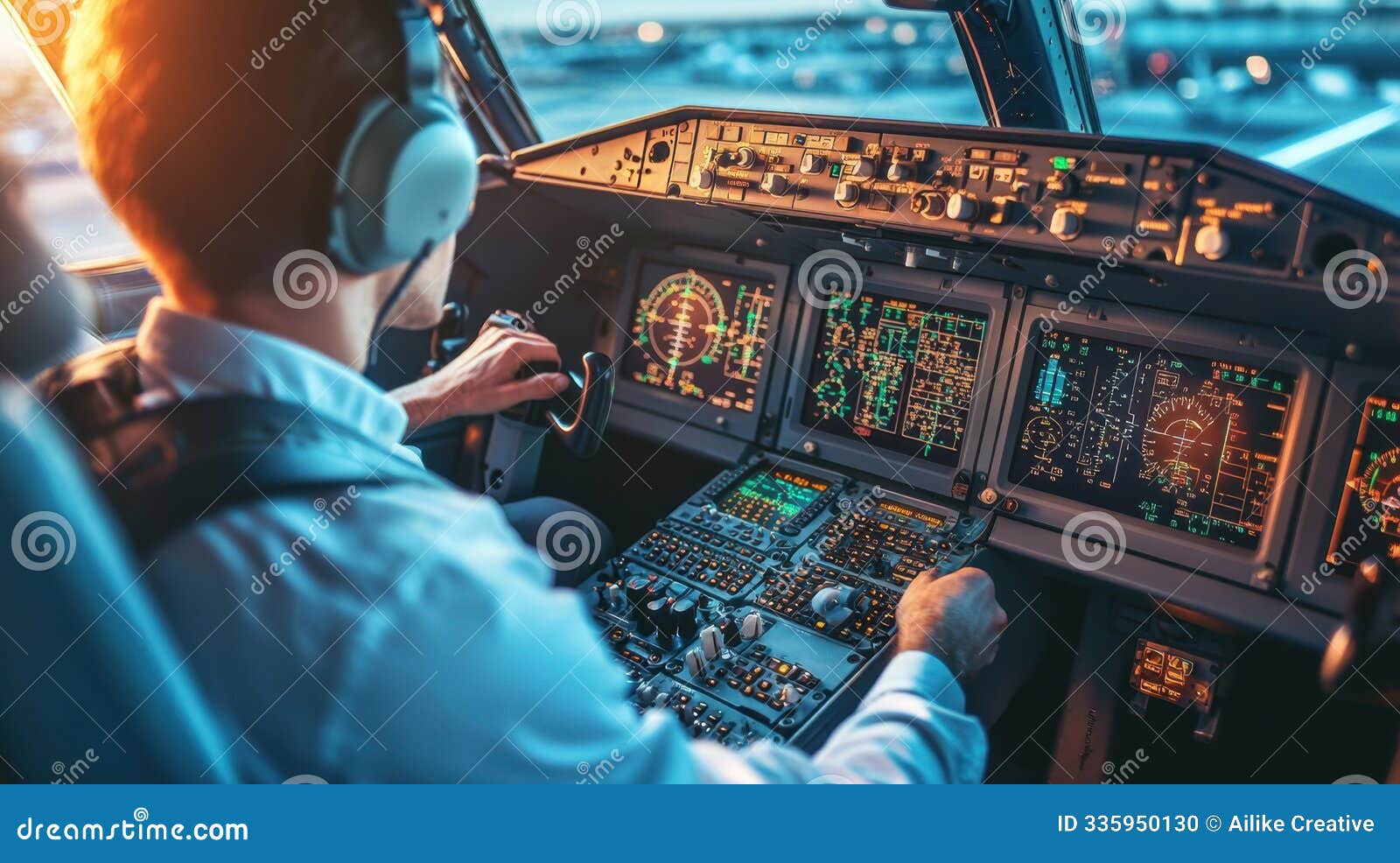Pilot in Airplane Cockpit Navigating Flight Path, Concept of Aviation ...
