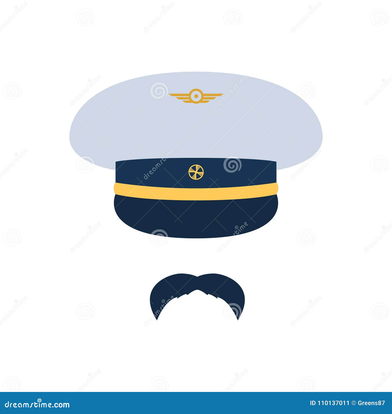 Pilot Aviator. Pilot Hat and Mustache Stock Vector - Illustration of ...