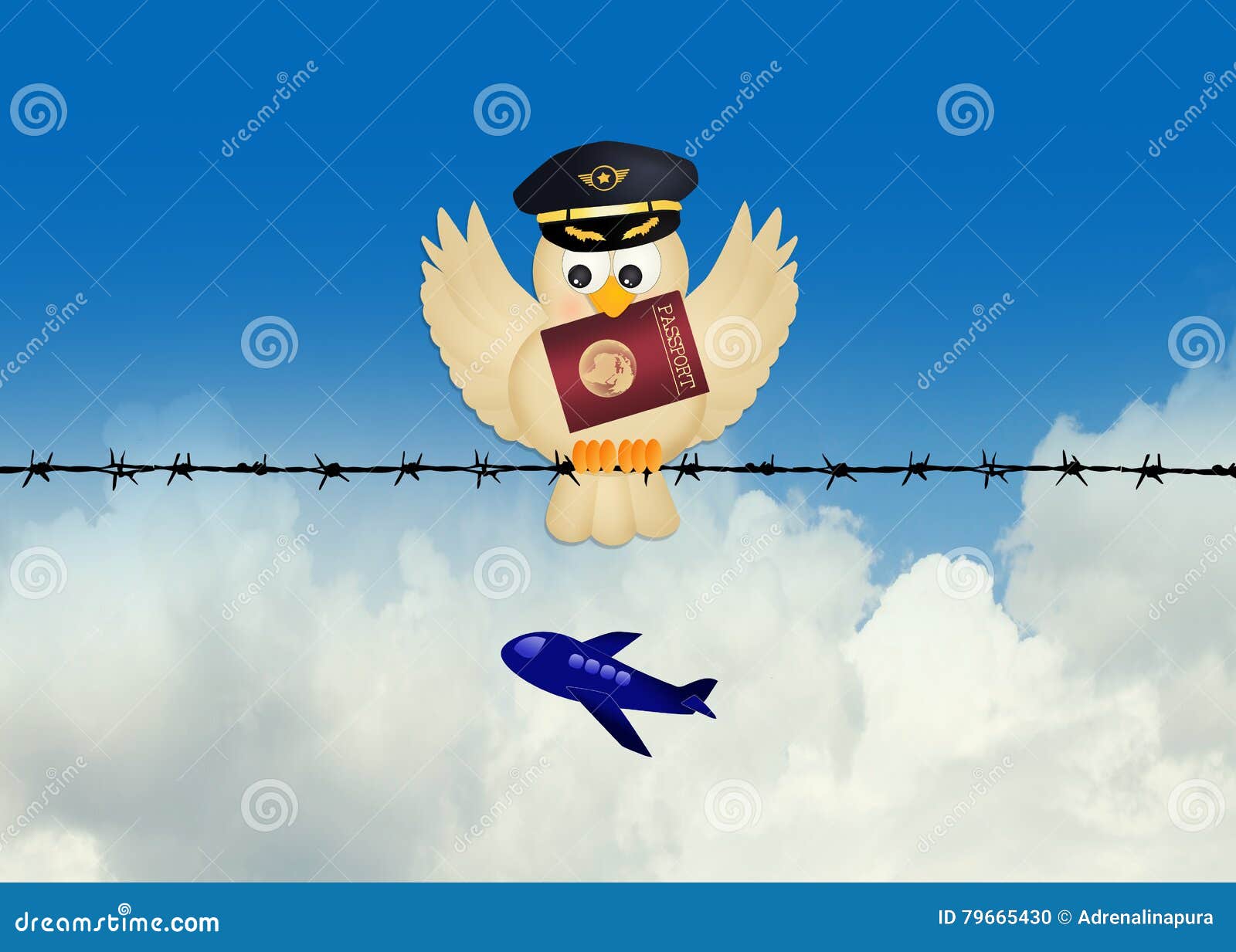 Pilot Bird with Passport on Wire Stock Illustration - Illustration of ...