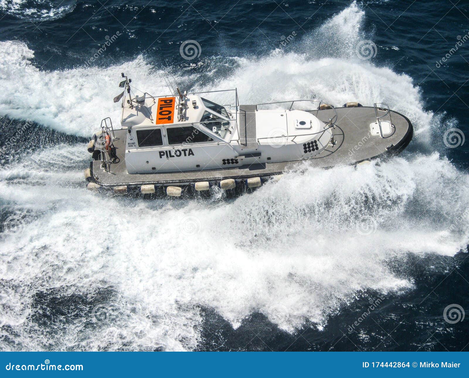 Pilot Boat Approaching the Big Ship before Docking Viewed from Above ...