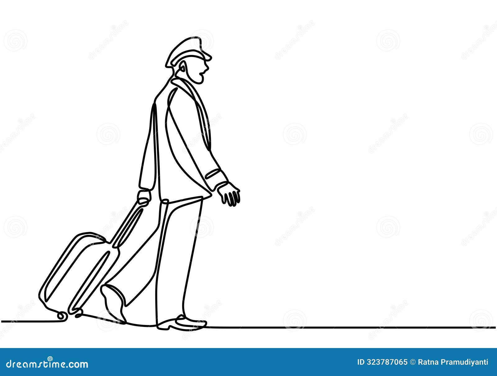 Pilot Bring Suitcase in One Continuous Line Drawing Style Stock Vector ...
