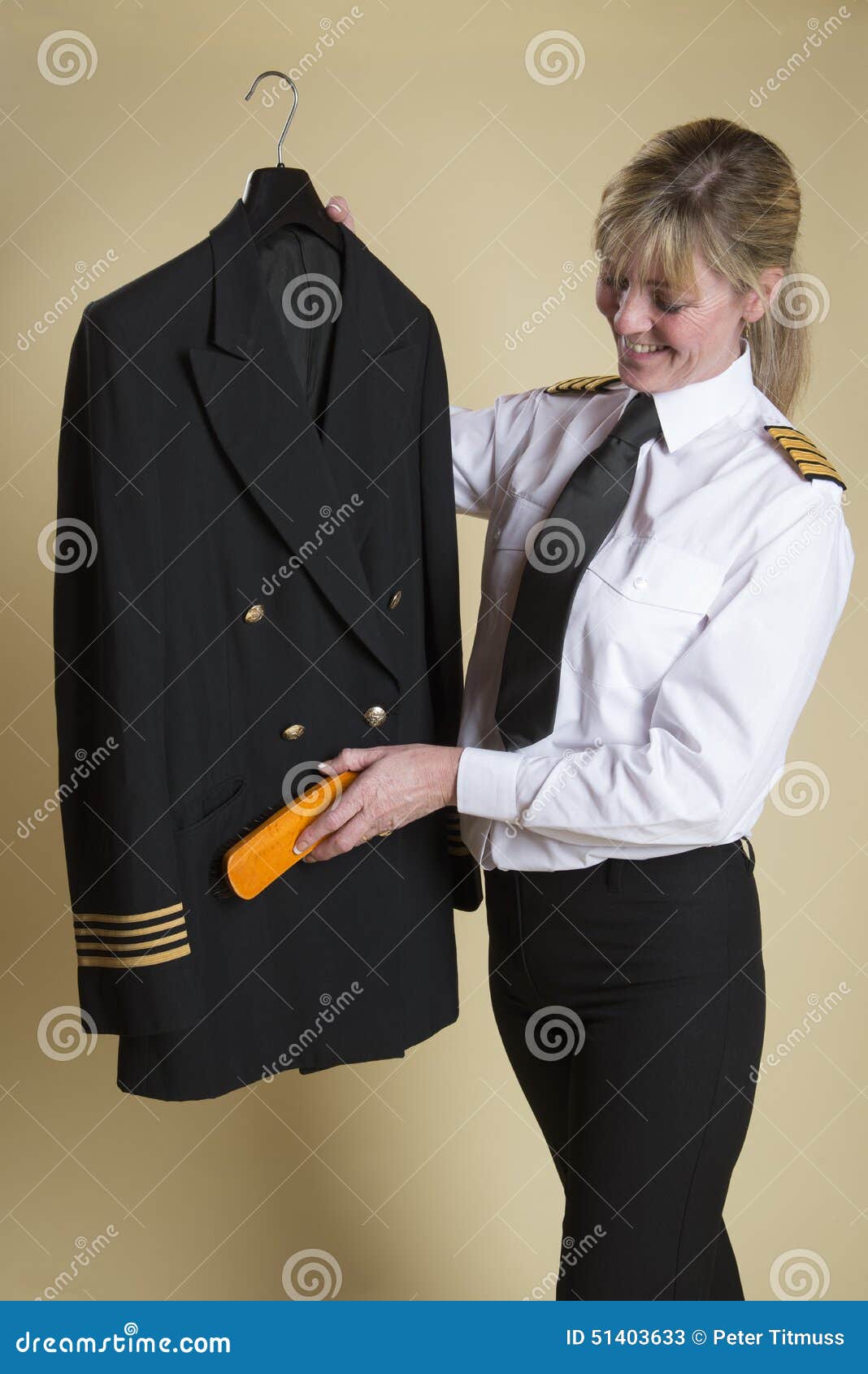 Pilot Brushing Uniform Jacket Stock Image - Image of brushing, dressed ...