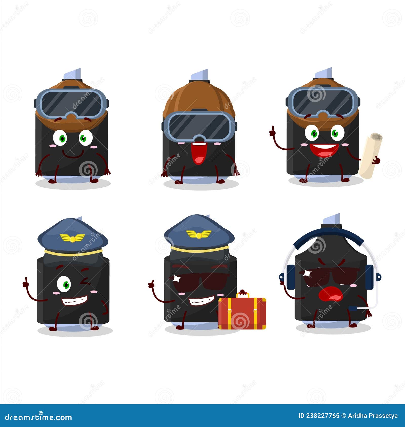 Pilot Cartoon Mascot Blue Highlighter with Glasses Stock Vector ...