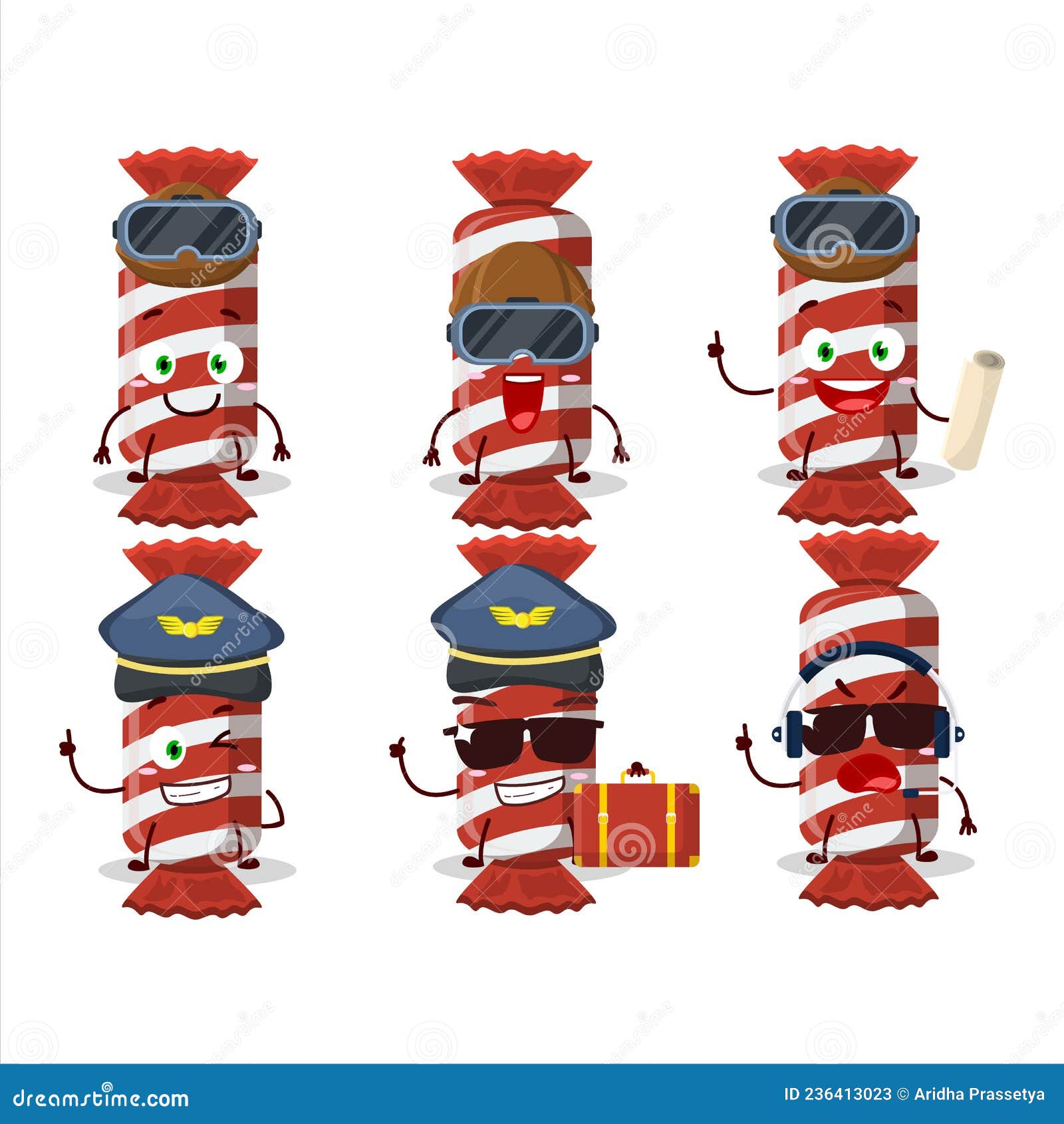 Pilot Cartoon Mascot Red Long Candy Package with Glasses Stock Vector ...