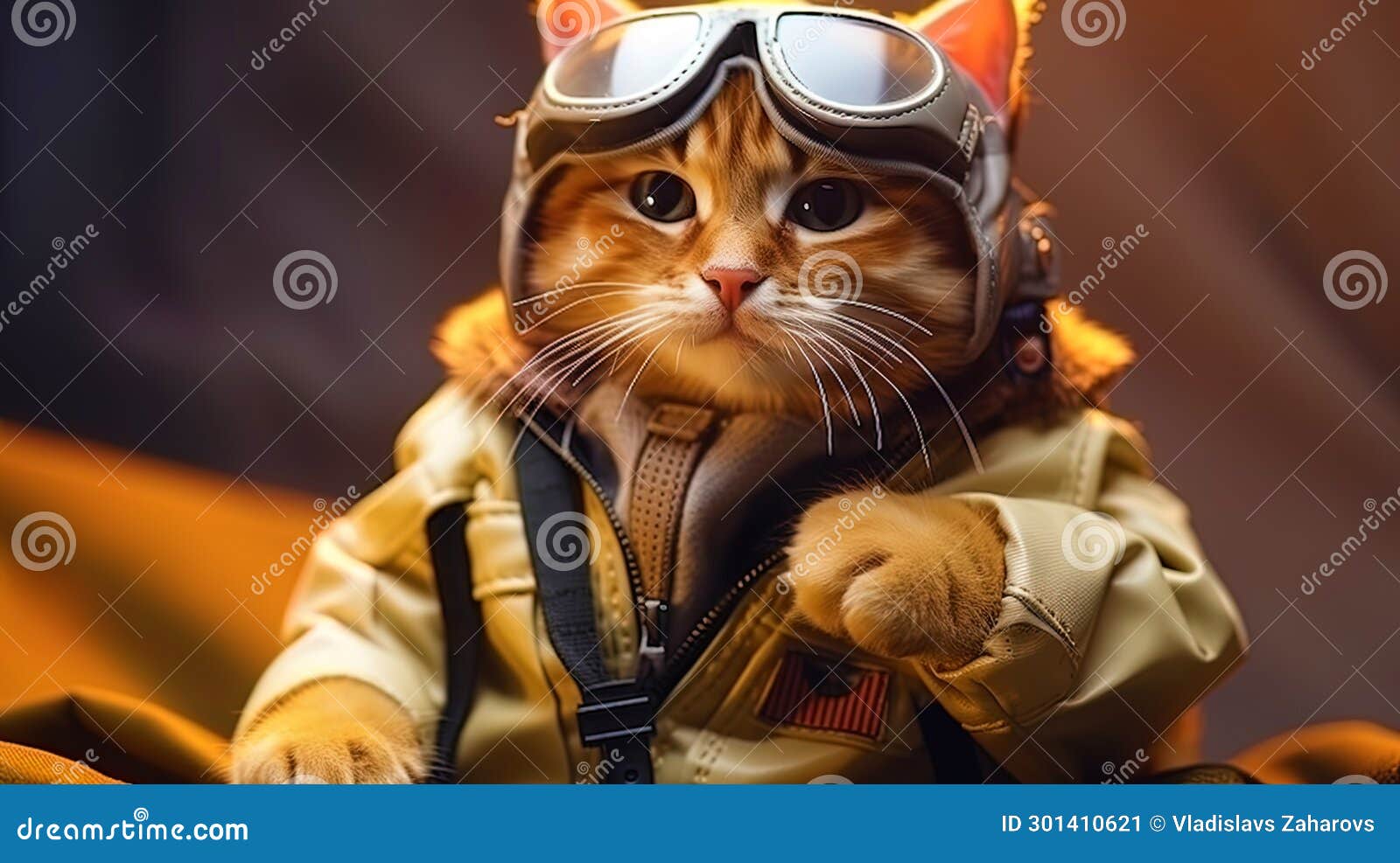 Pilot Cat in a Flight Jacket Holding a Model of the Aircraft Stock ...