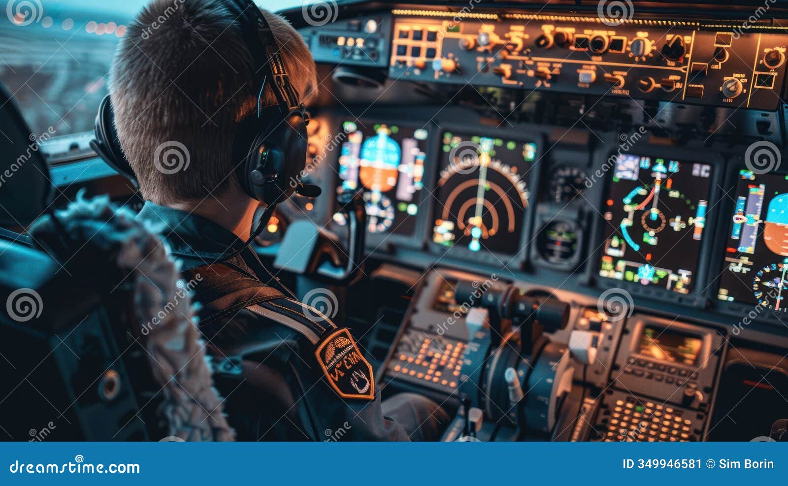A Pilot in a Cockpit with Advanced Flight Instruments Stock ...