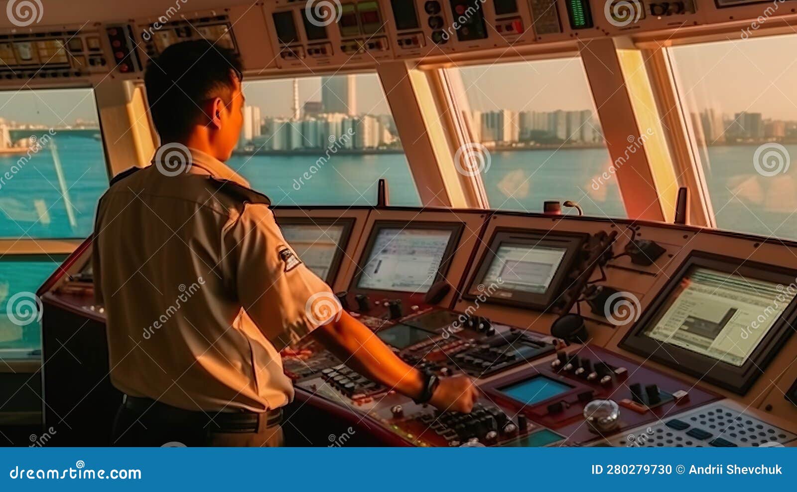Pilot in a Cockpit of a Cruise Ship. Generative AI Stock Illustration ...
