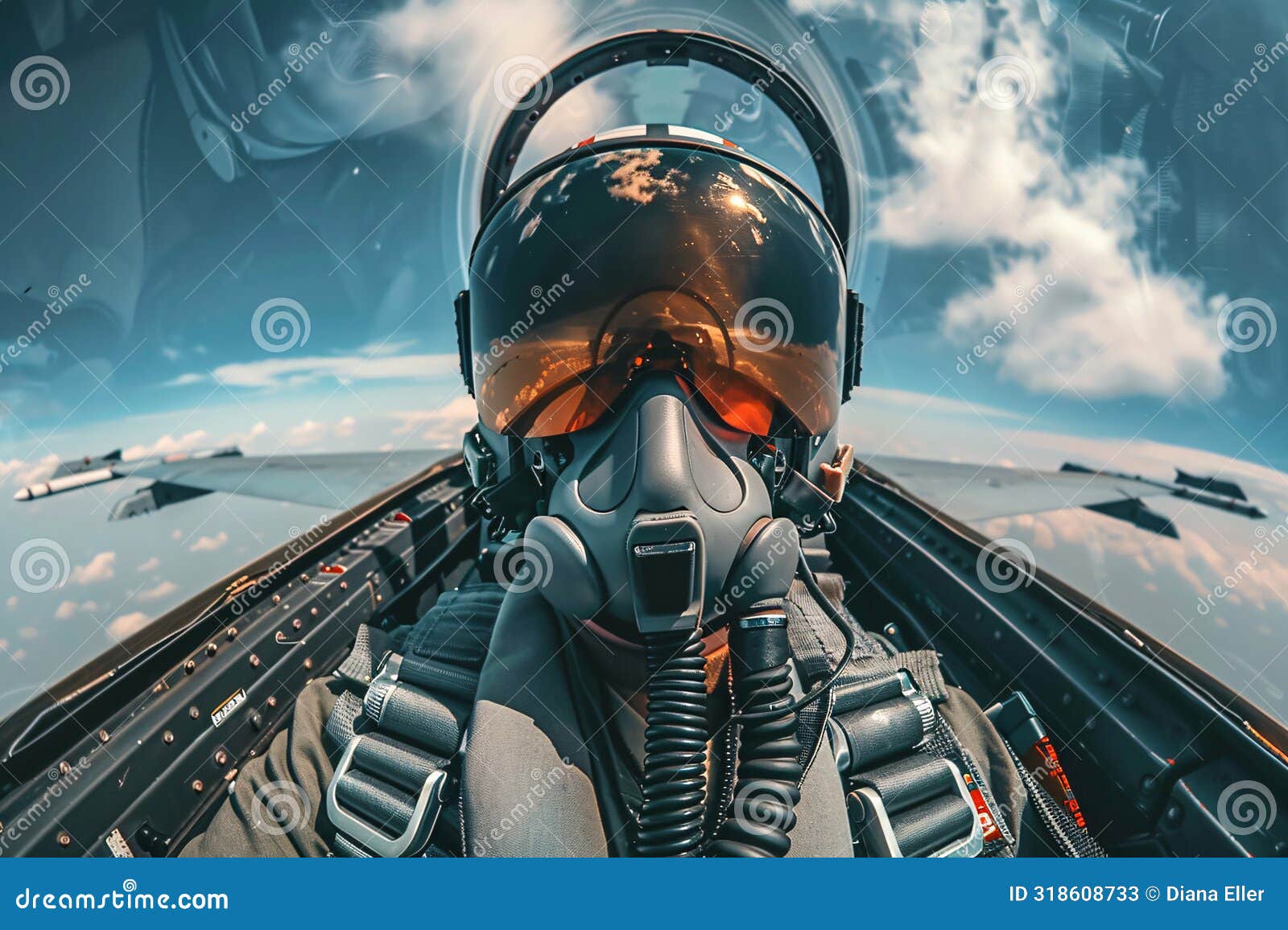 Pilot in Cockpit of Fighter Jet Stock Illustration - Illustration of ...