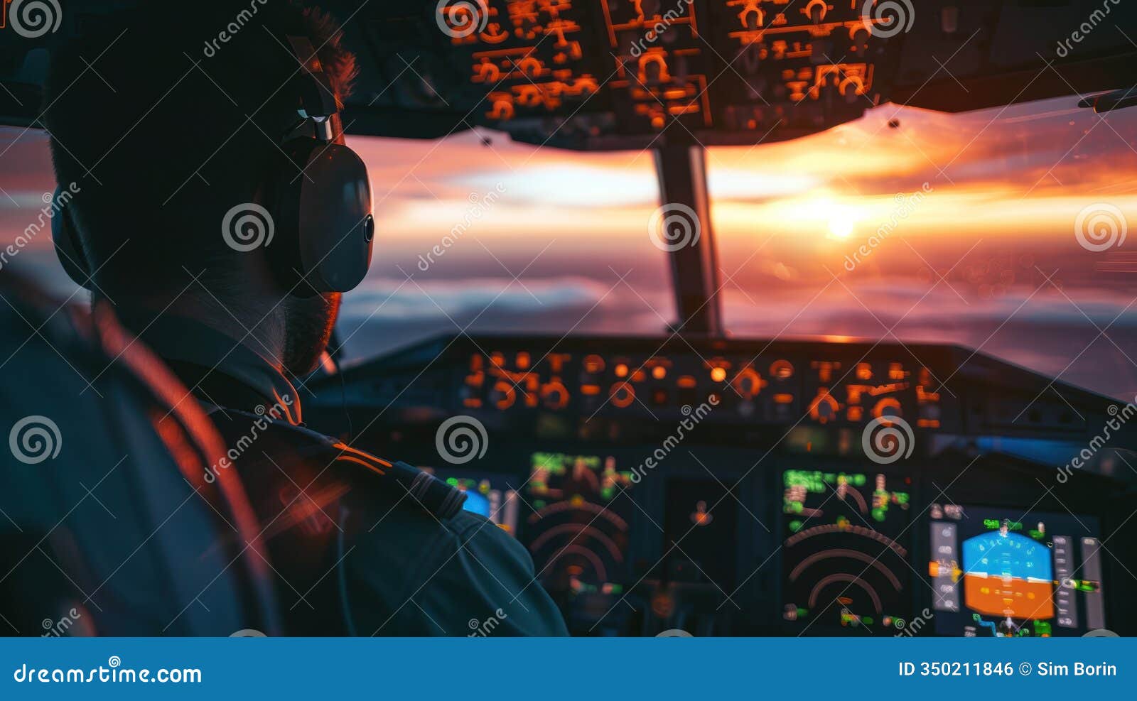 A Pilot in a Cockpit, Focused on the Flight Instruments Stock ...