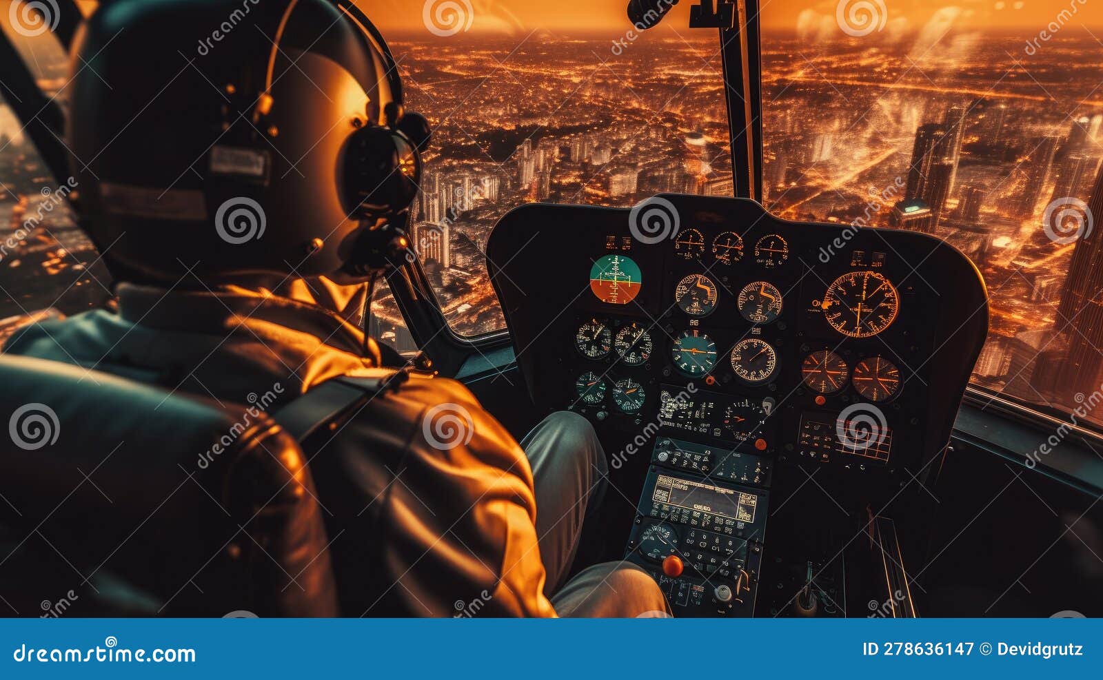 Pilot in the Cockpit of a Helicopter Back View. Generative AI Stock ...