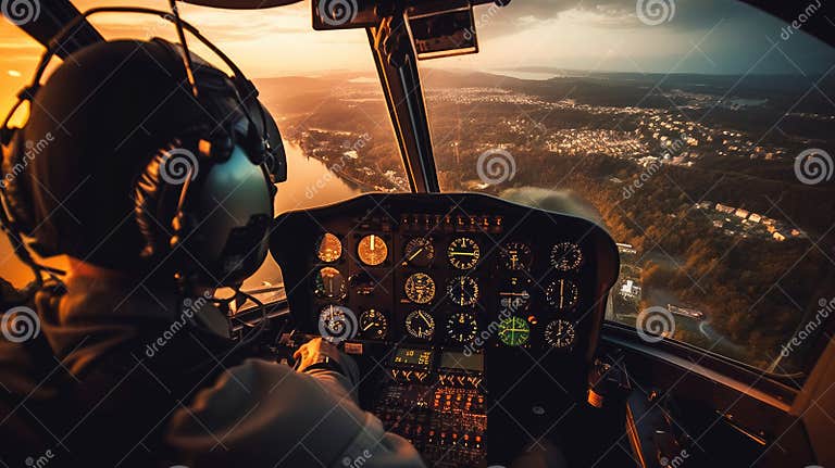 Pilot in the Cockpit of a Helicopter Back View. Generative AI Stock ...