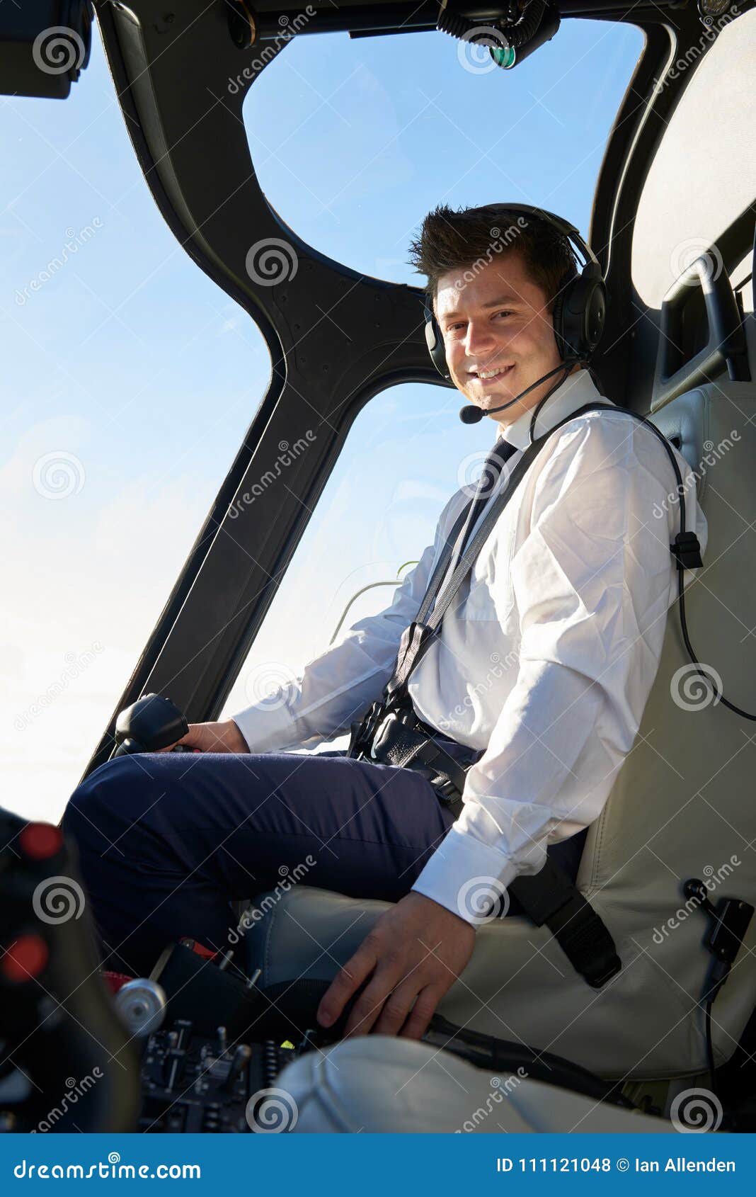 Portrait of Pilot in Cockpit of Helicopter during Flight Stock Photo ...
