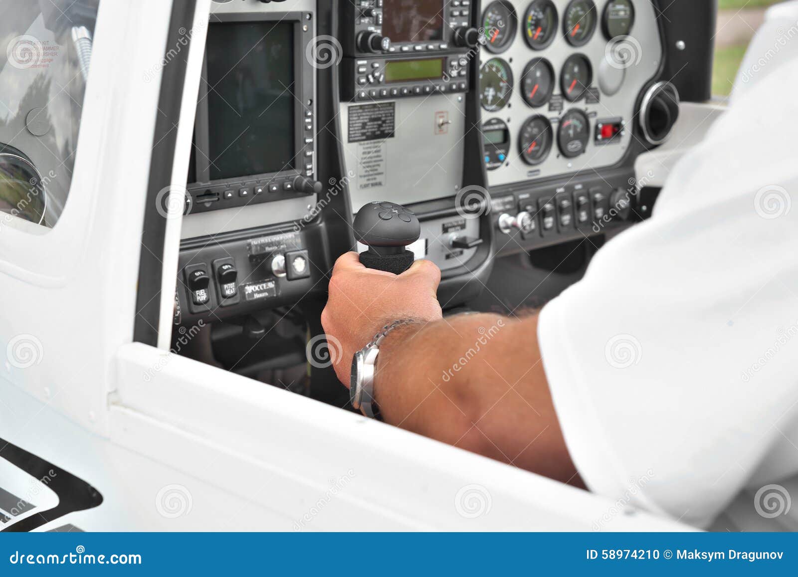 Pilot in the cockpit stock photo. Image of control, flight - 58974210